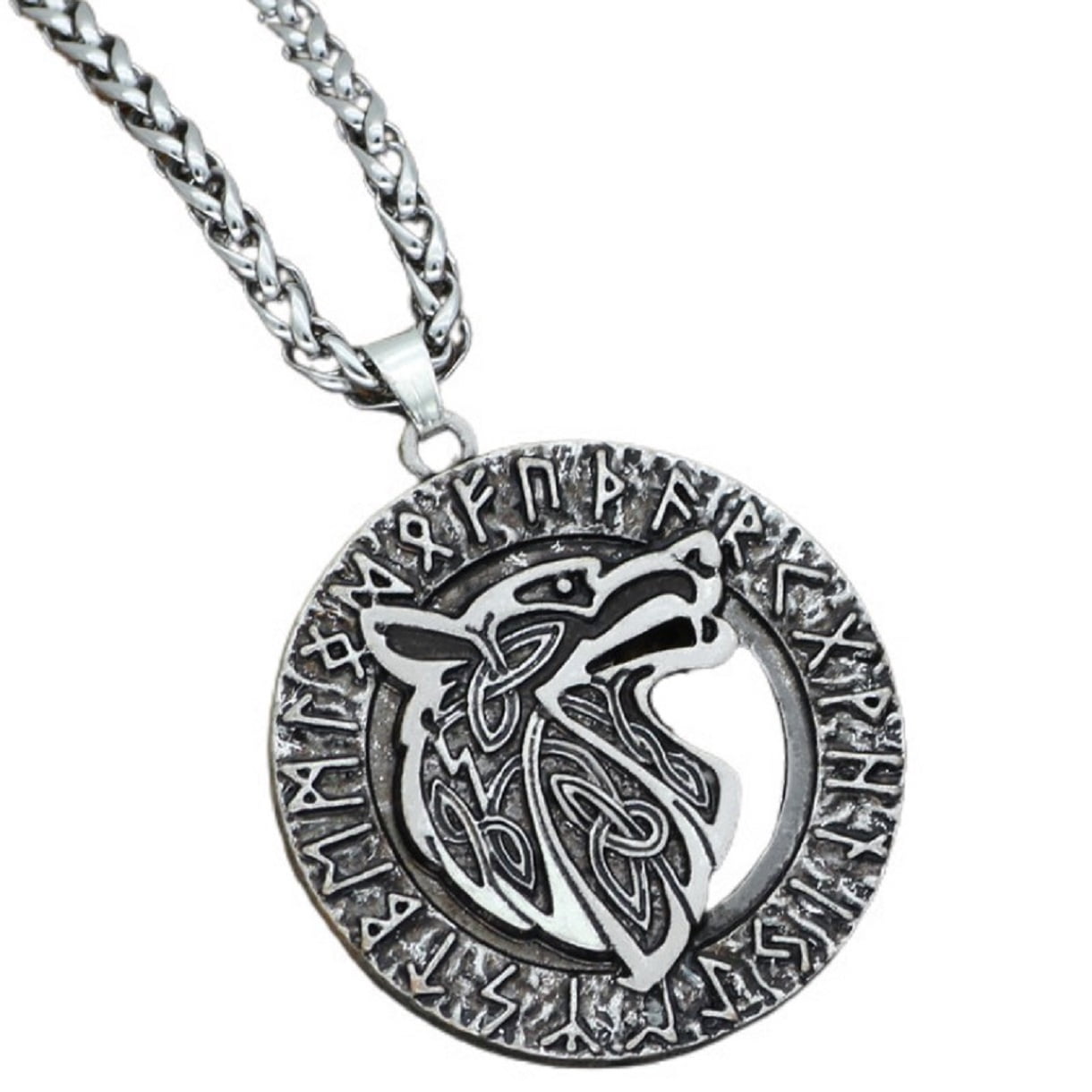 MayiaHey Viking Wolf Rune Circle Pendant, Norse Wolf Head Necklace for ...