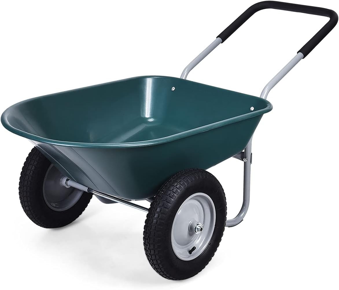 Mayjooy 2 Wheel Garden Wheelbarrow, 330 lbs Capacity Wheelbarrow w/13 ...
