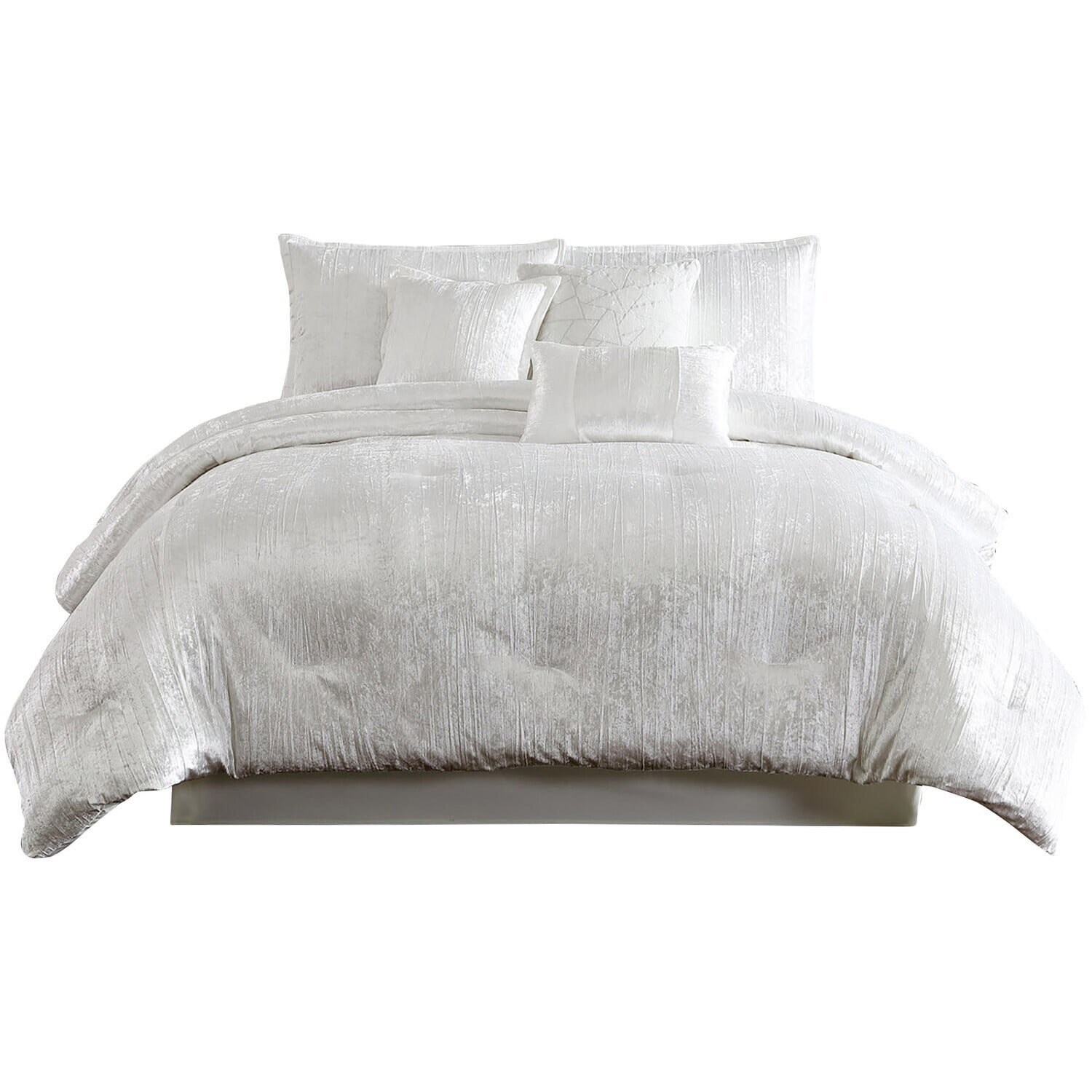 Modern Comforter Set 7 Piece White Velvet Bedding Set Deluxe Texture ...