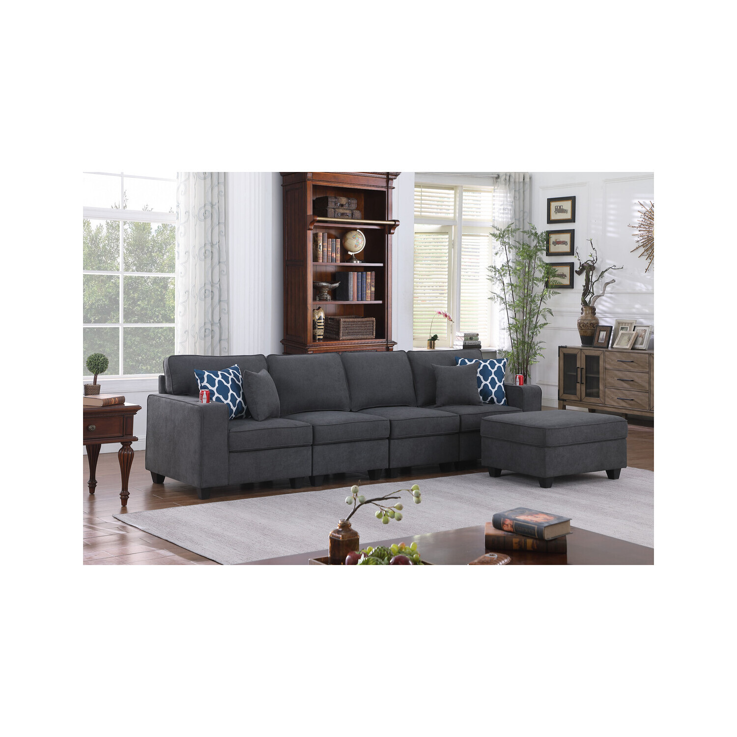 Maykoosh African Artistry Stone Gray Woven Fabric 4-Seater Sofa with ...