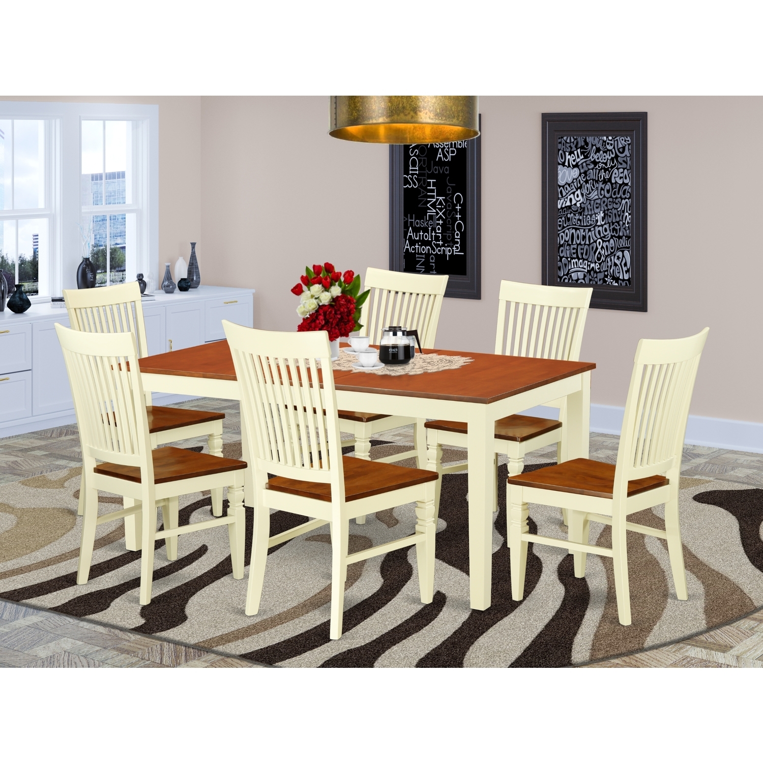 Dinette Set 7 Piece - Kitchen Table with 6 Chairs - Solid Wood Dining Set - Extendable Table ...