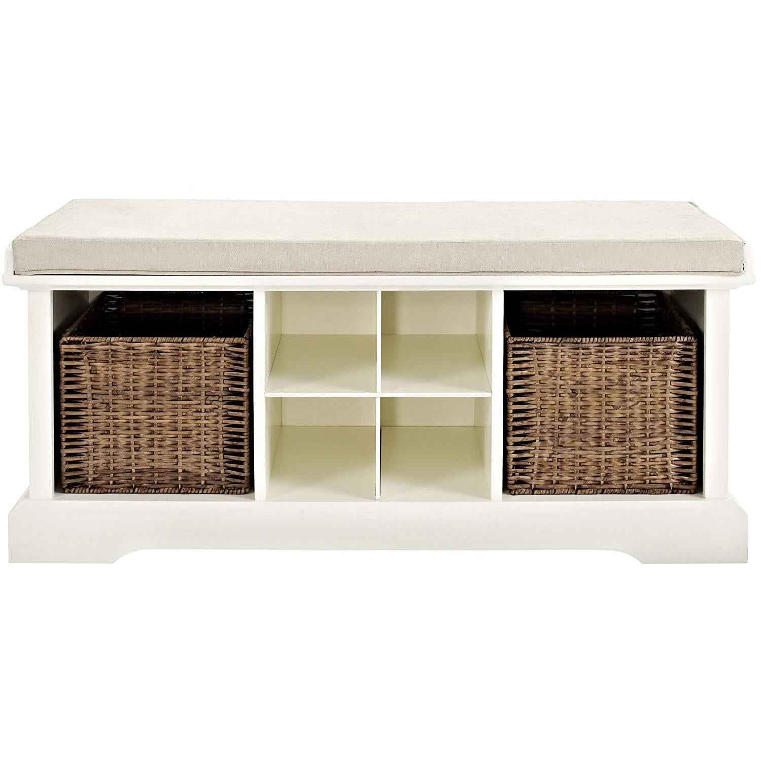 Entryway Storage Bench with Baskets & Cushion - Hallway Bench with Shoe ...