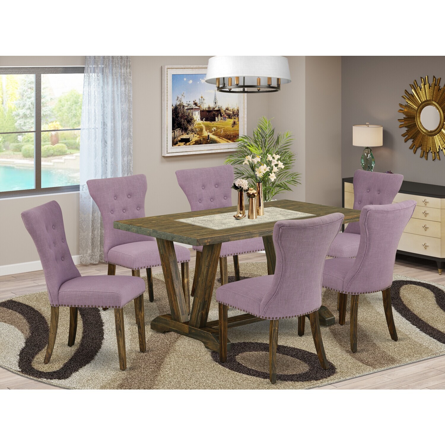 7-Piece Kitchen Dinette Set - Rectangular Table with 6 Parsons Chairs ...