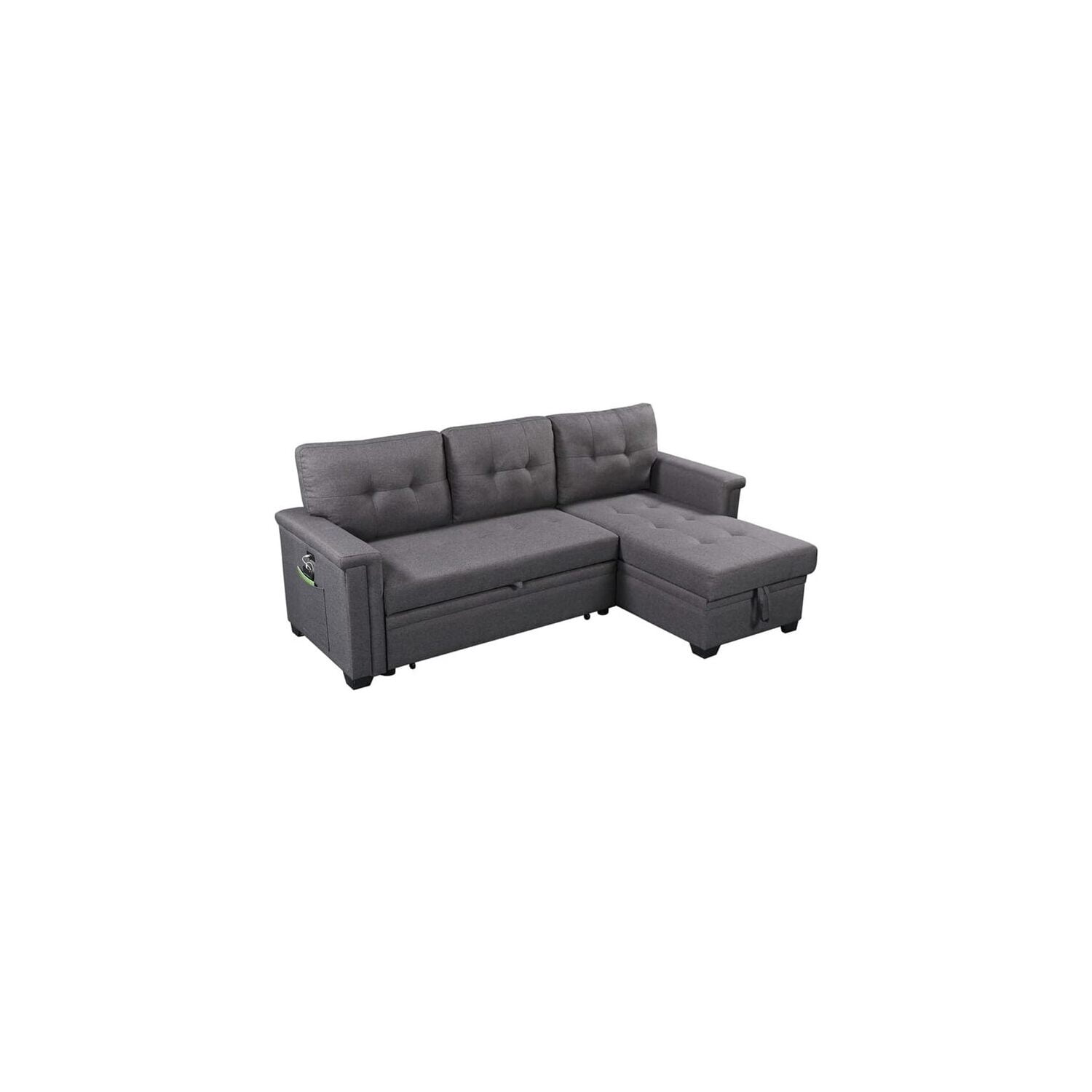 Maykoosh Asian Aesthetics Dark Gray Reversible Sleeper Sectional Sofa ...