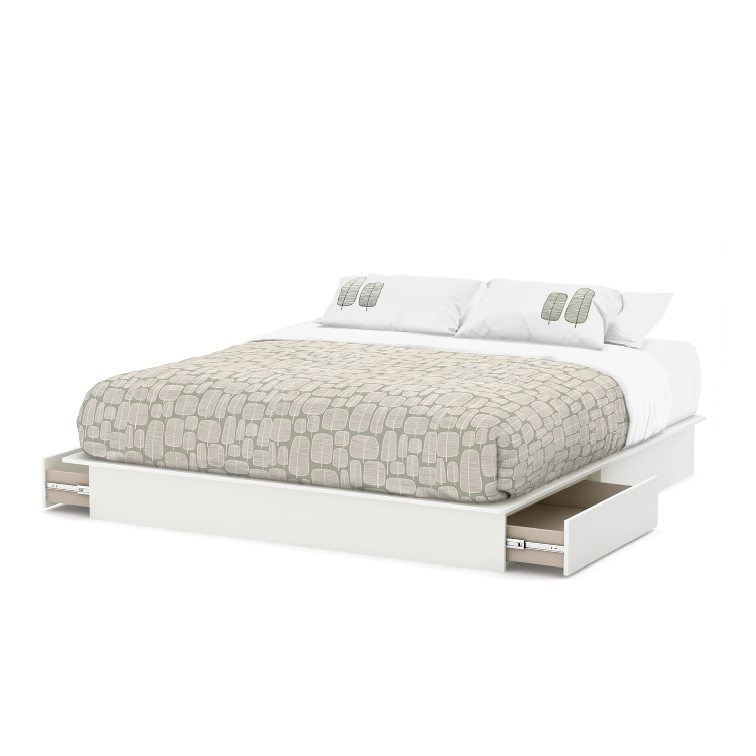 HomeStock Asian Aesthetics King Size Platform Bed with Drawers in Pure ...
