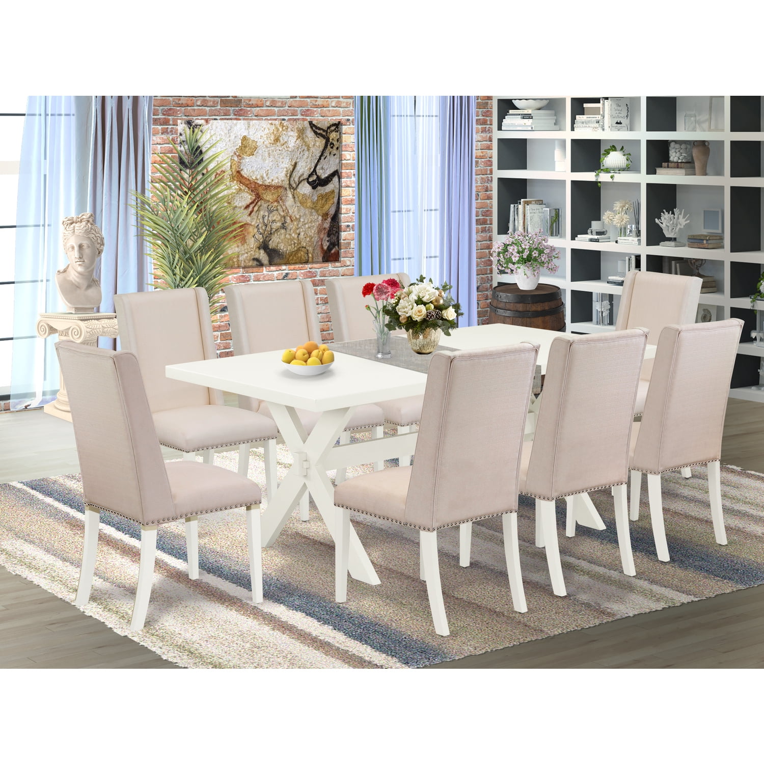 Modern 9-Piece Dining Set - Rectangular Table with 8 Parsons Chairs ...