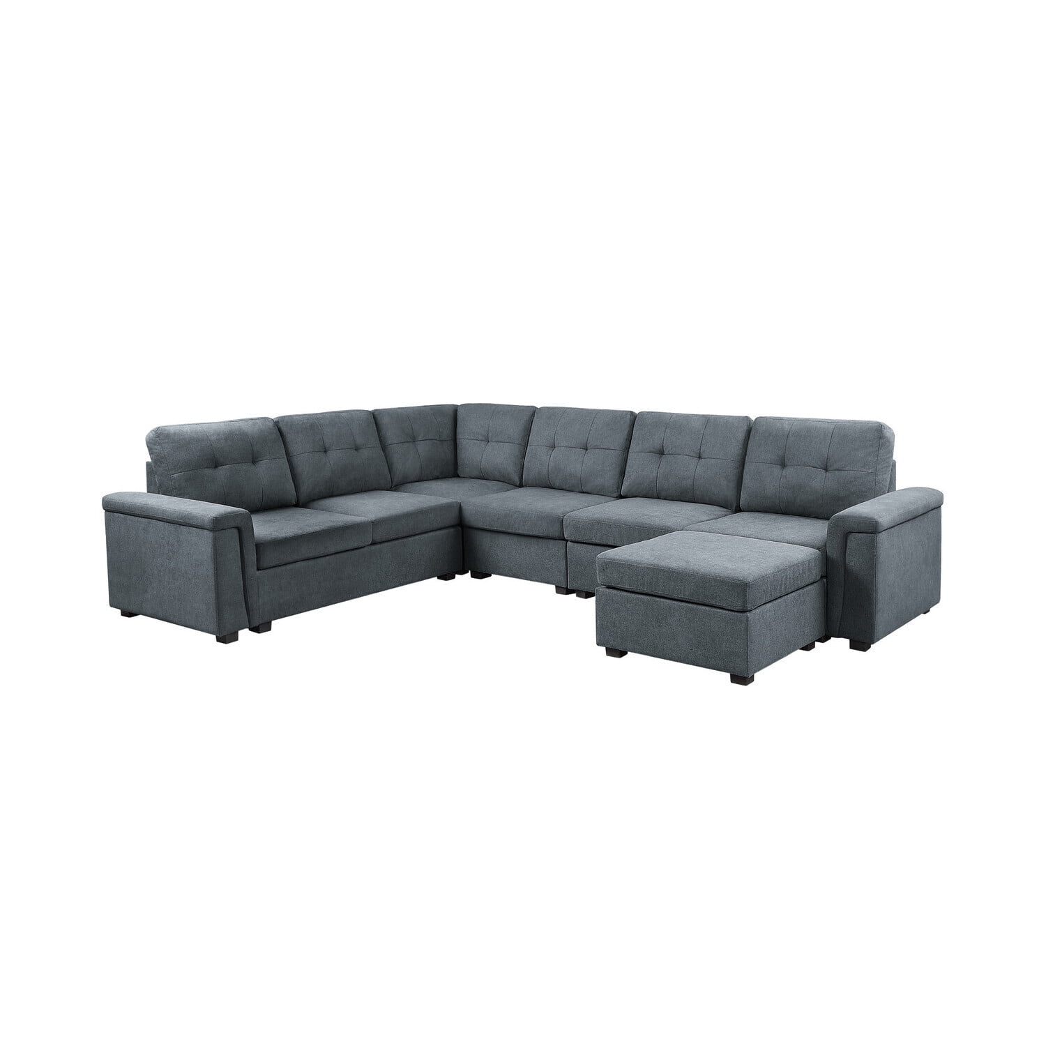 Maykoosh Asian Fusion Gray Woven Fabric 7-Seater Sectional Sofa with ...