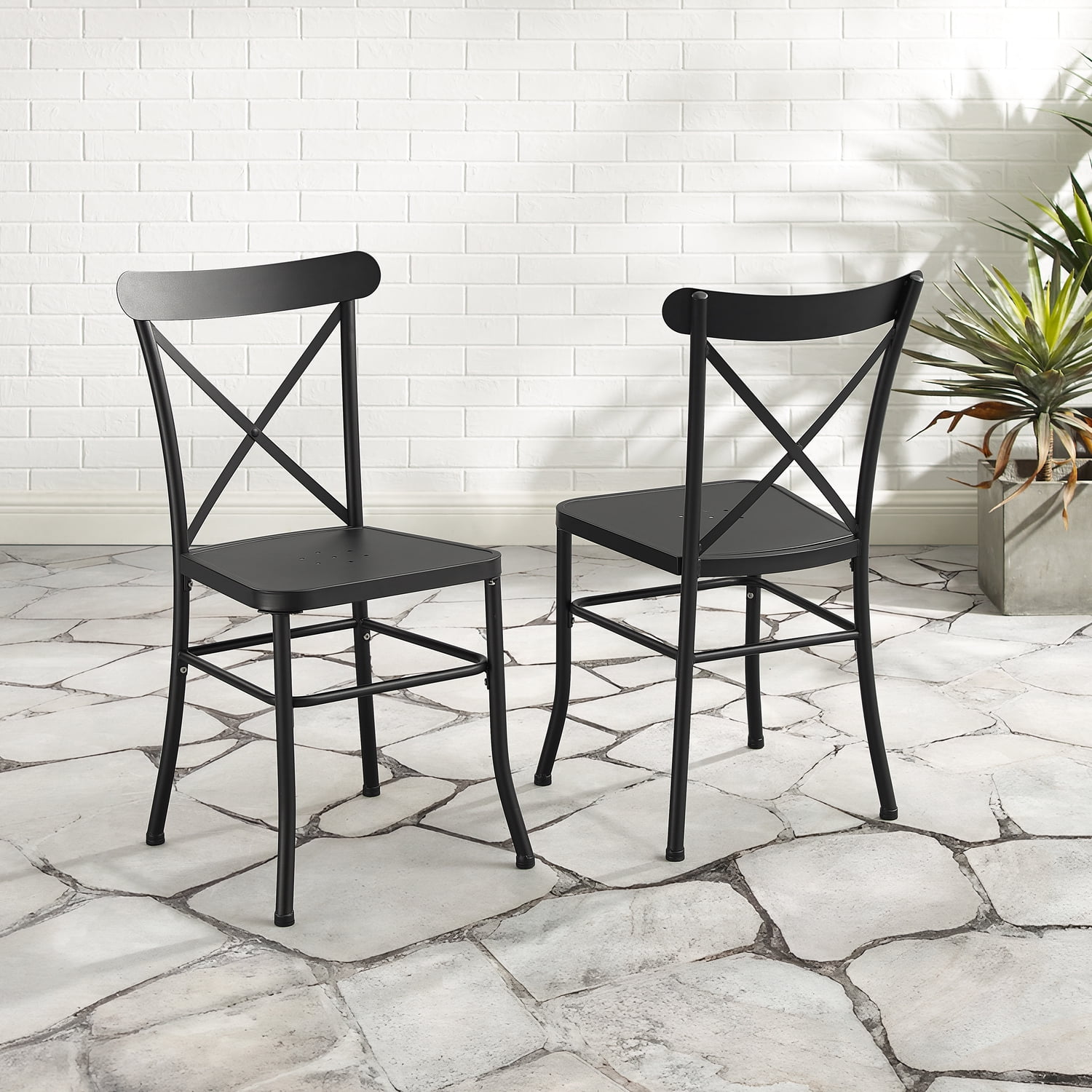 Metal Dining Chairs 2-Piece Set - Indoor Outdoor Industrial Style ...
