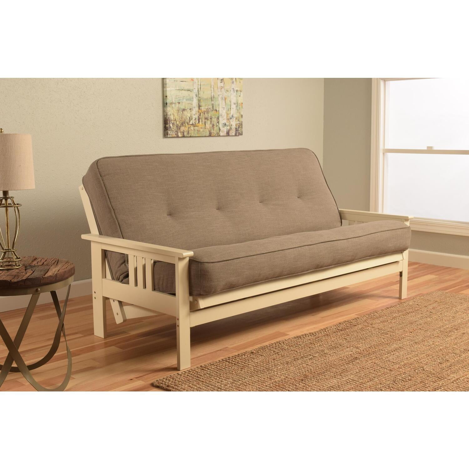 Maykoosh Baroque Beauty Futon Frame/Antique White Finish/Linen Stone ...