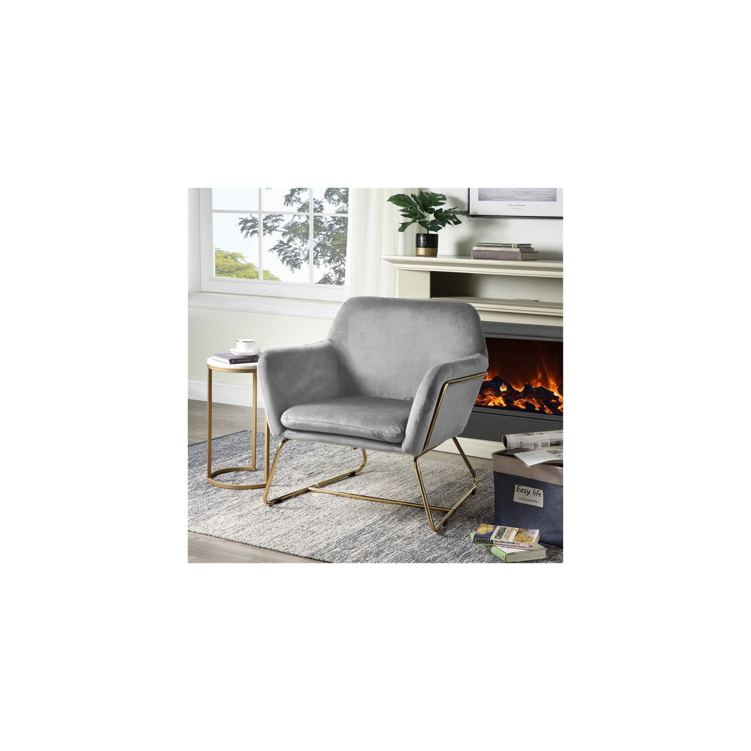 Maykoosh Baroque Beauty Velvet Accent Chair with Metal Base - Modern ...