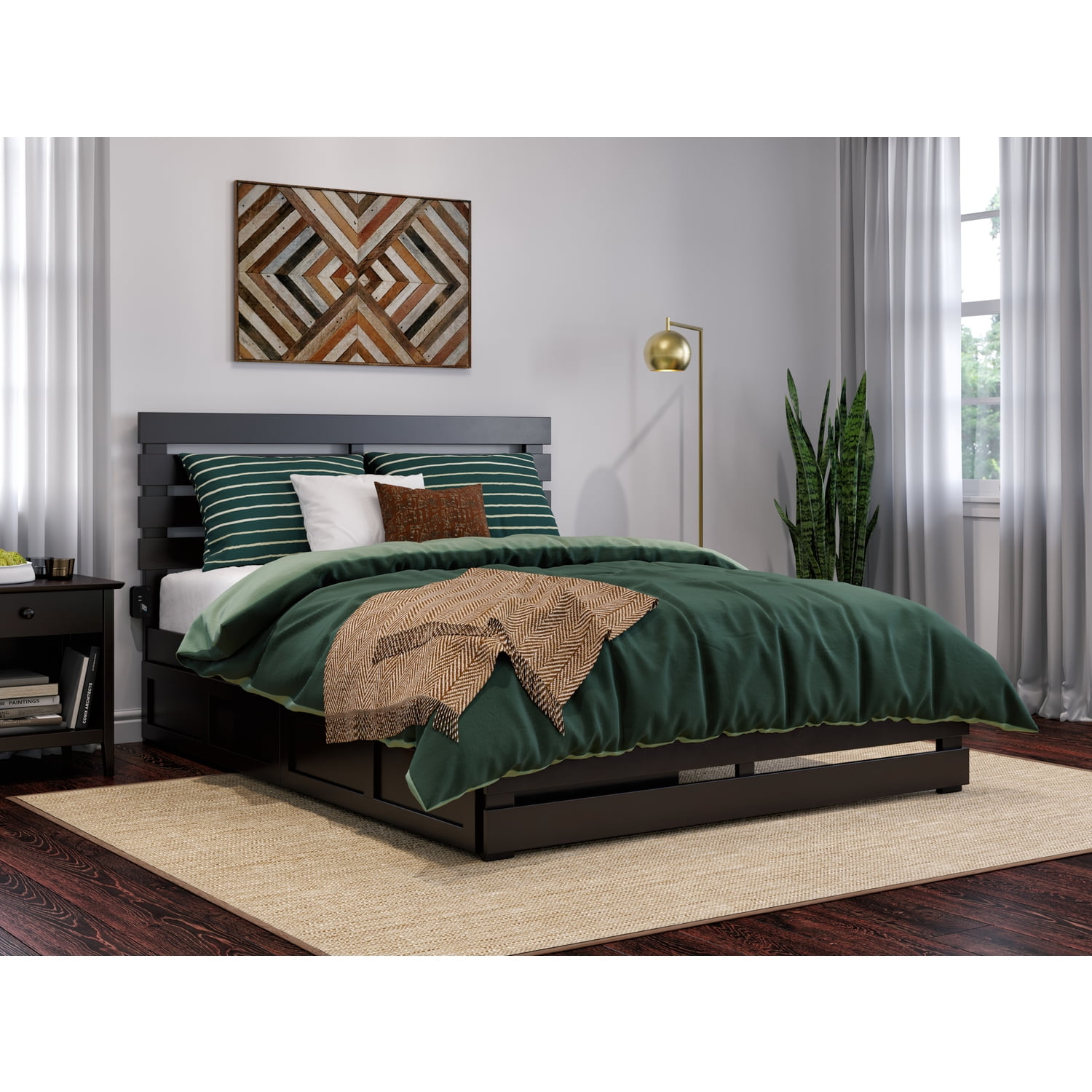 Espresso Bed Frame with Footboard & 2 Drawers - Full Size Platform ...