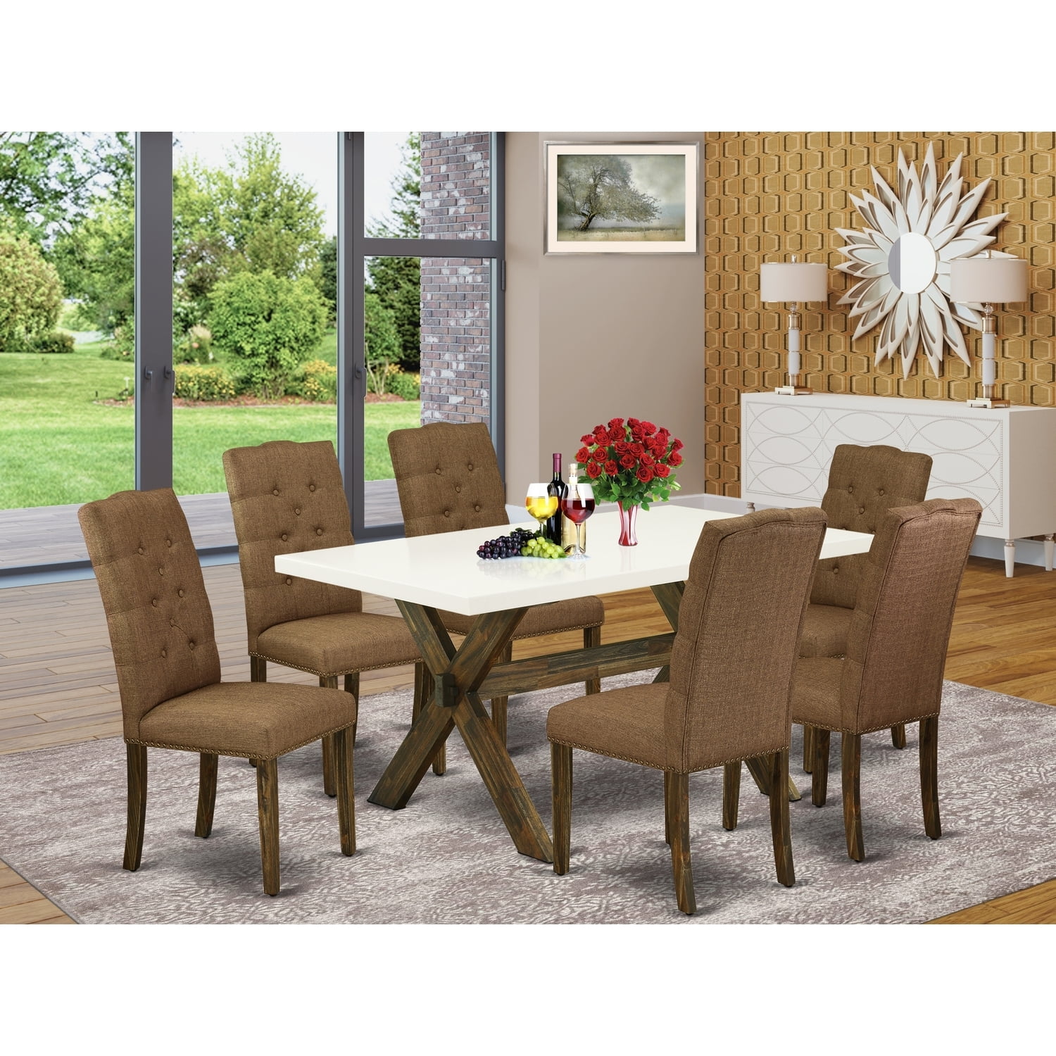 Modern 7-Piece Dining Set - Rectangular Table6 Parson Chairs - Elegant ...