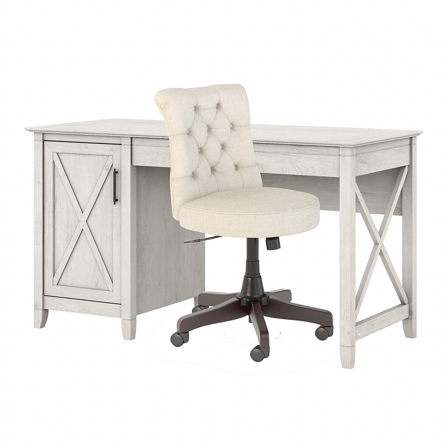 Maykoosh Beachy Boho 54W Computer Desk With Storage And Mid Back Tufted ...