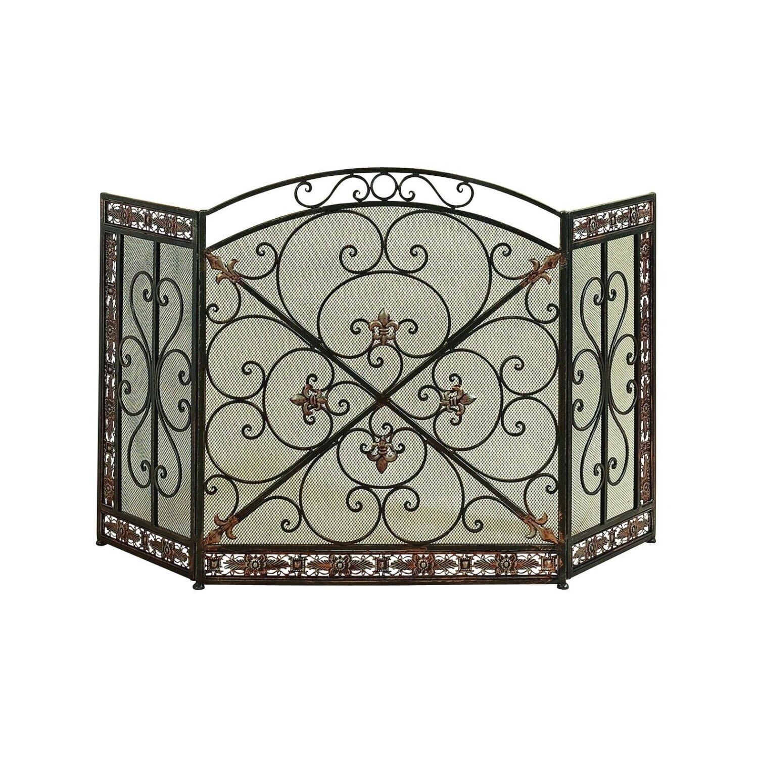 Maykoosh Beachy Boho Traditional 3 Panel Metal Fireplace Screen In ...