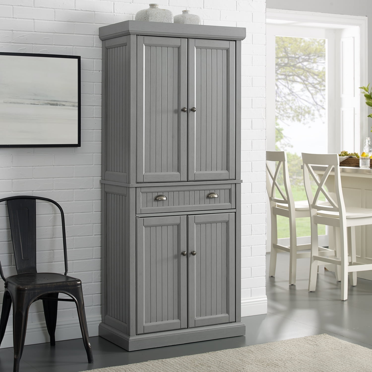 Maykoosh Classic Charm Kitchen Pantry Cabinet, Distressed Gray, 16"D x ...