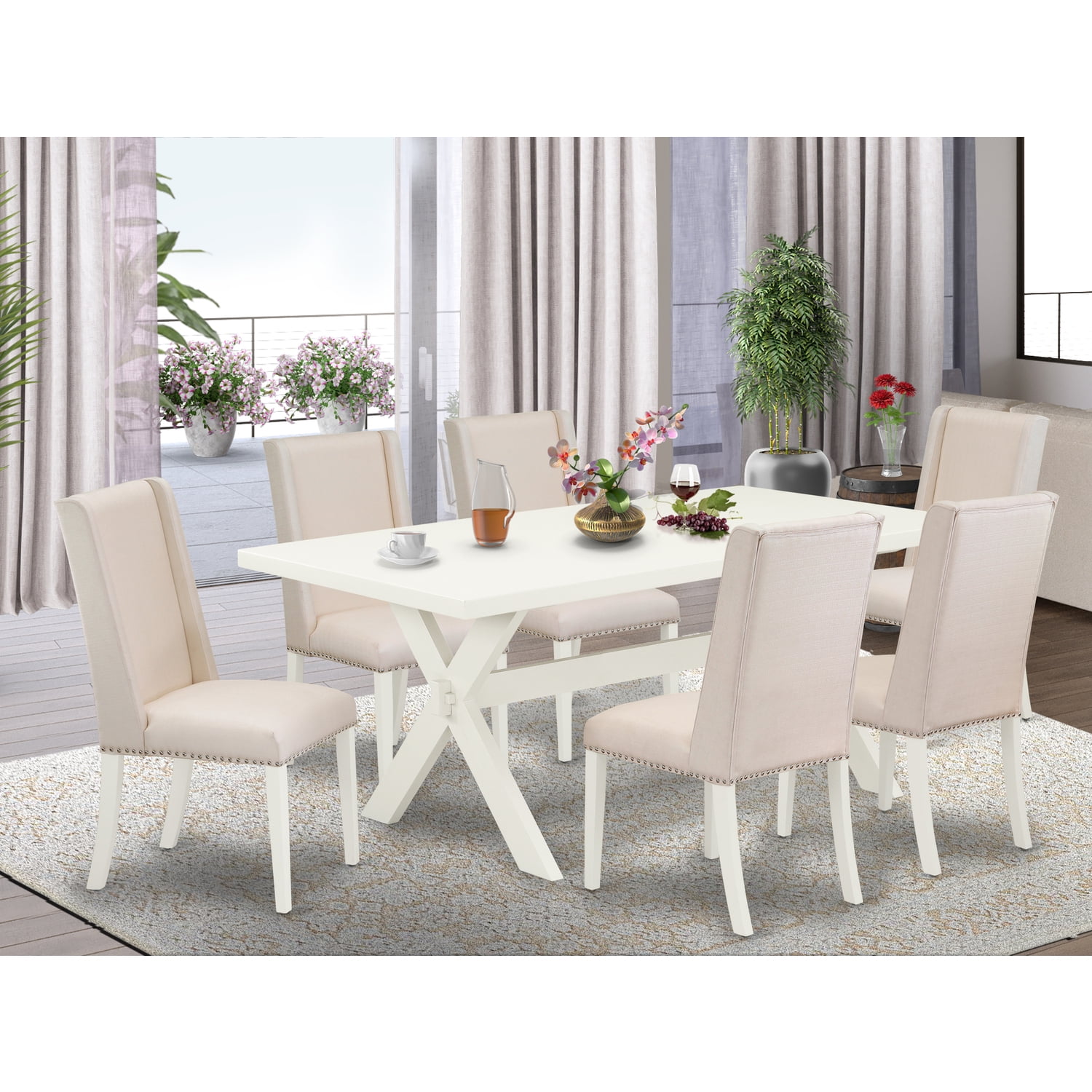 Maykoosh Coastal Cool - 7-Piece Modern Dining Table Set - 6 Parson ...