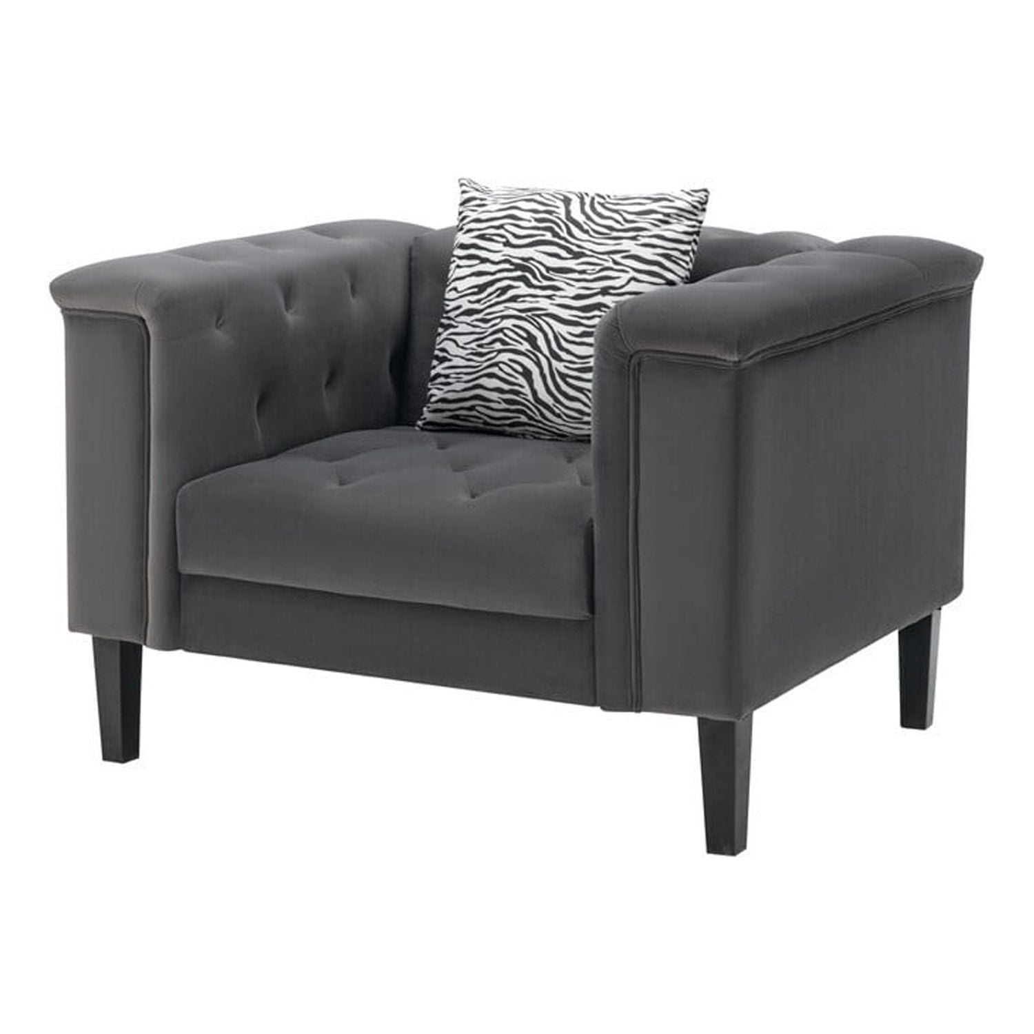 Maykoosh Coastal Craftsman Dark Gray Velvet Tufted Chair with Accent ...