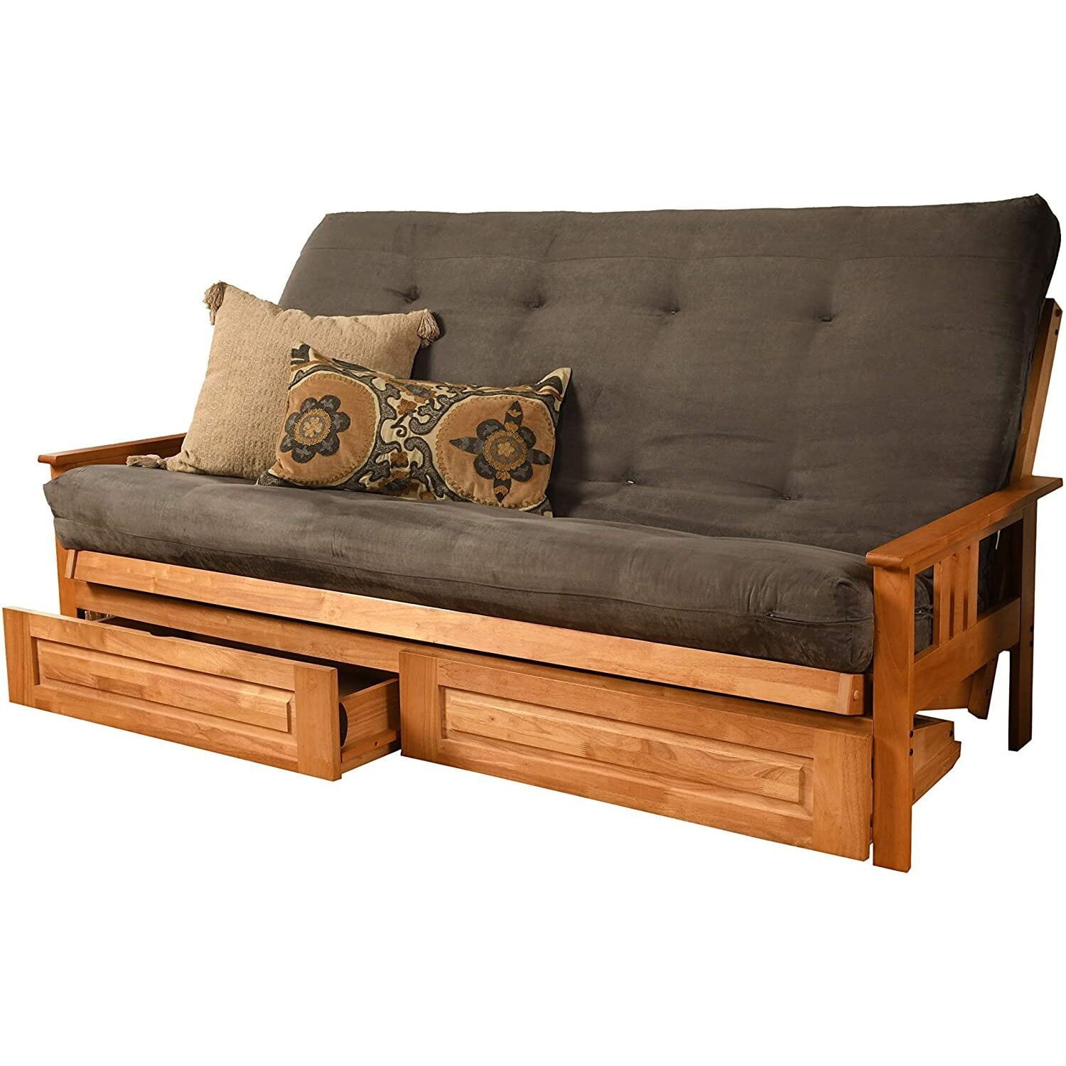 Maykoosh Contemporary Chic Futon Frame Queen-Butternut Finish-Suede ...