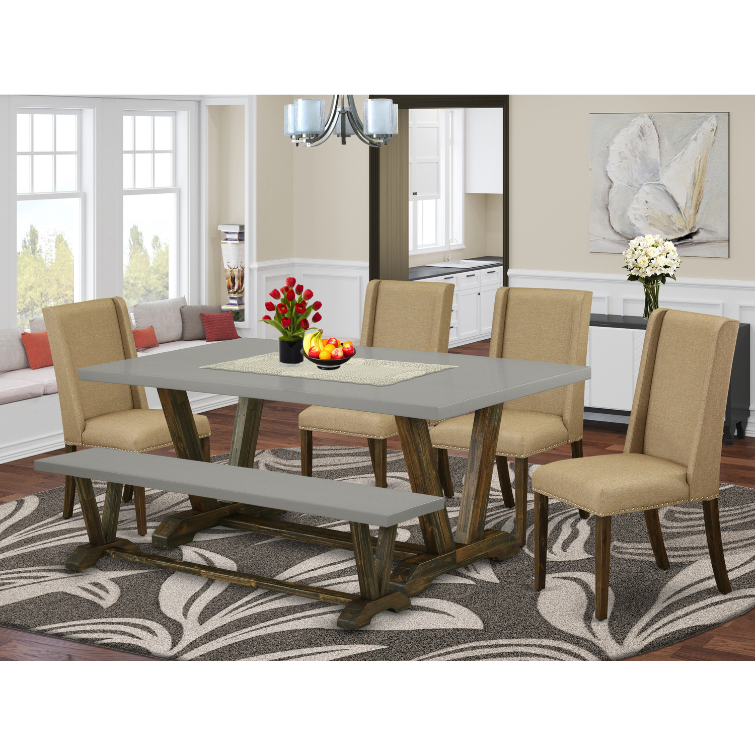 Elegant Dinette Set - 6 Piece Kitchen Table Set with 4 ChairsBench ...