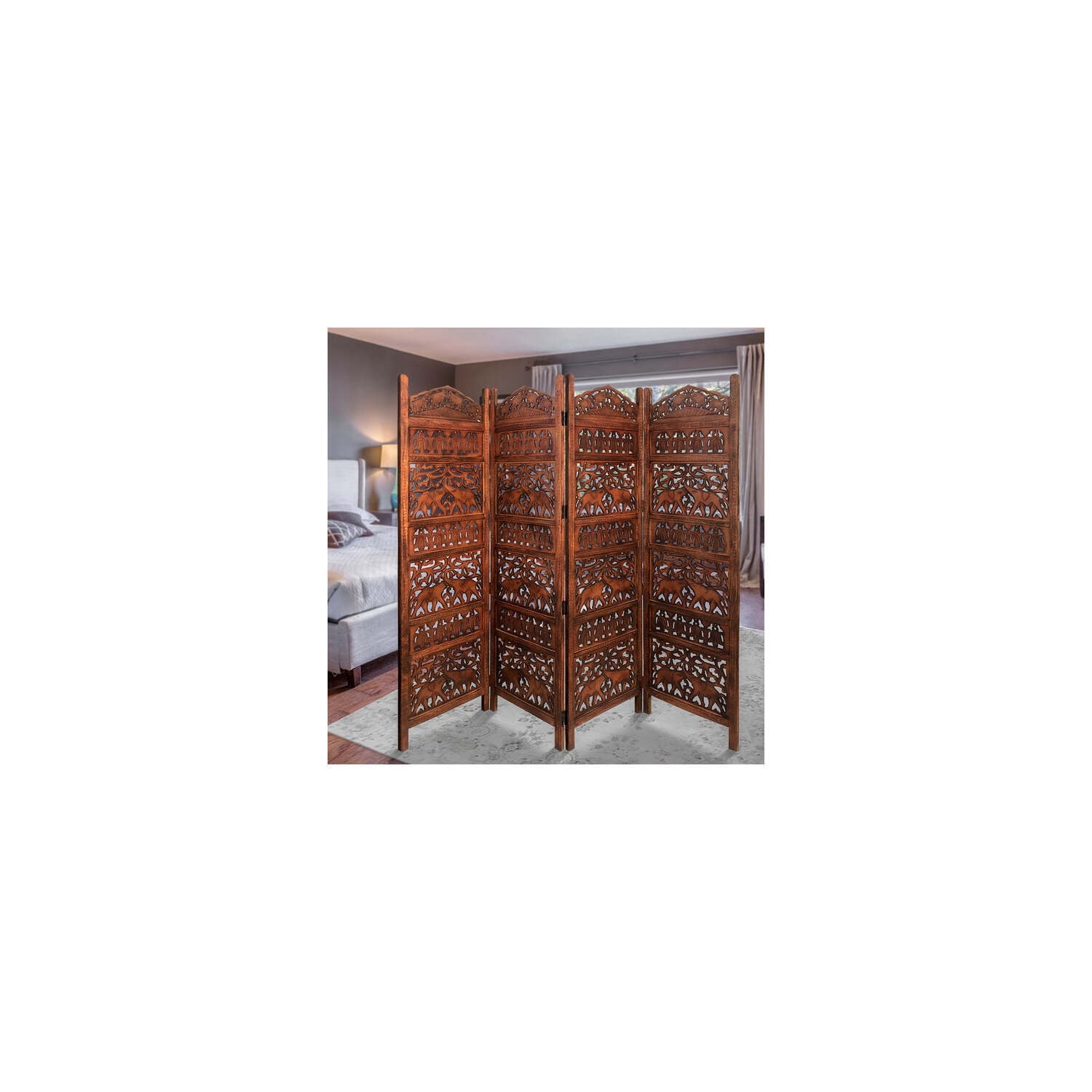 Maykoosh Eclectic Elegance 80-Inch Handcrafted 4-Panel Carved Wood Room ...
