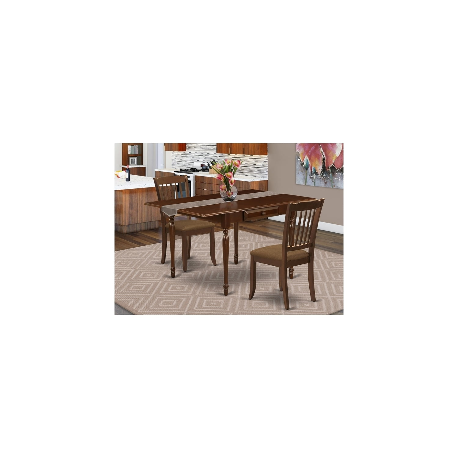 Small Space Dinette Set - 3pc Table & Chairs - Linen Fabric Seat ...