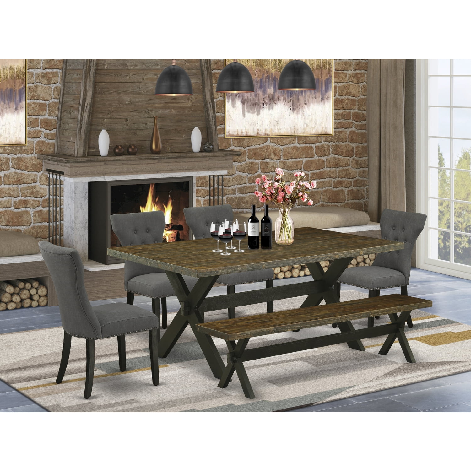 Maykoosh Elegant Escape 6-Piece Mid Century Dining Table Set-Dark ...