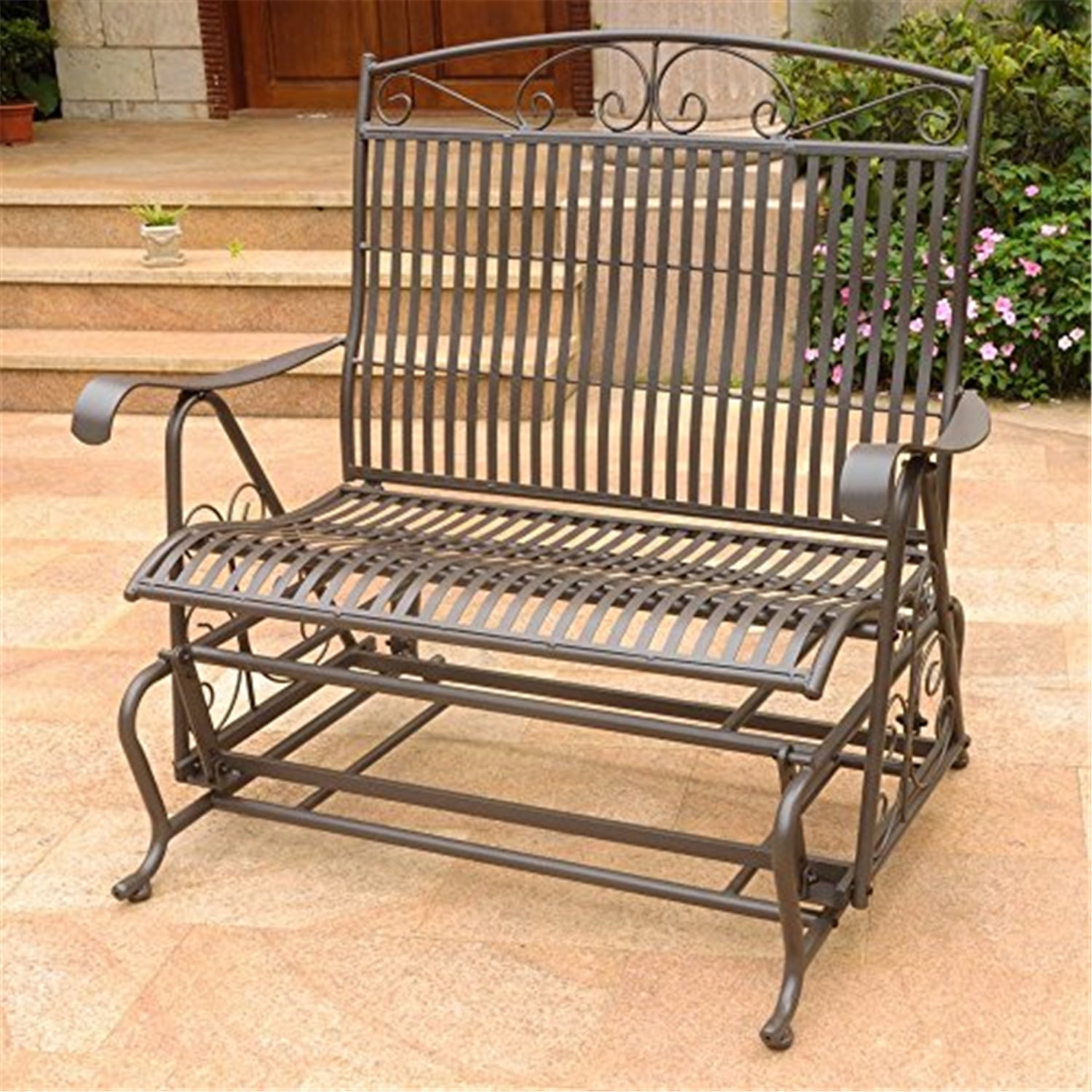 Outdoor Double Glider Bench - Elegant Iron Porch Swing - Durable Patio ...