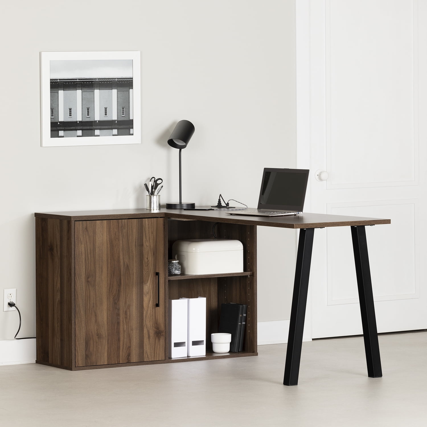 HomeStock Farmhouse Fresh Home Office Desk, Natural Walnut Finish ...