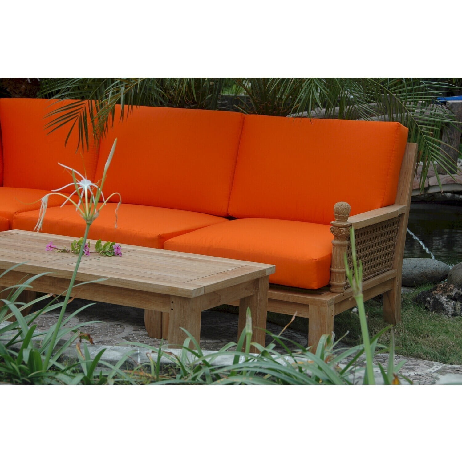 French Country Outdoor Patio Furniture Set - 5 Piece Teak Modular ...
