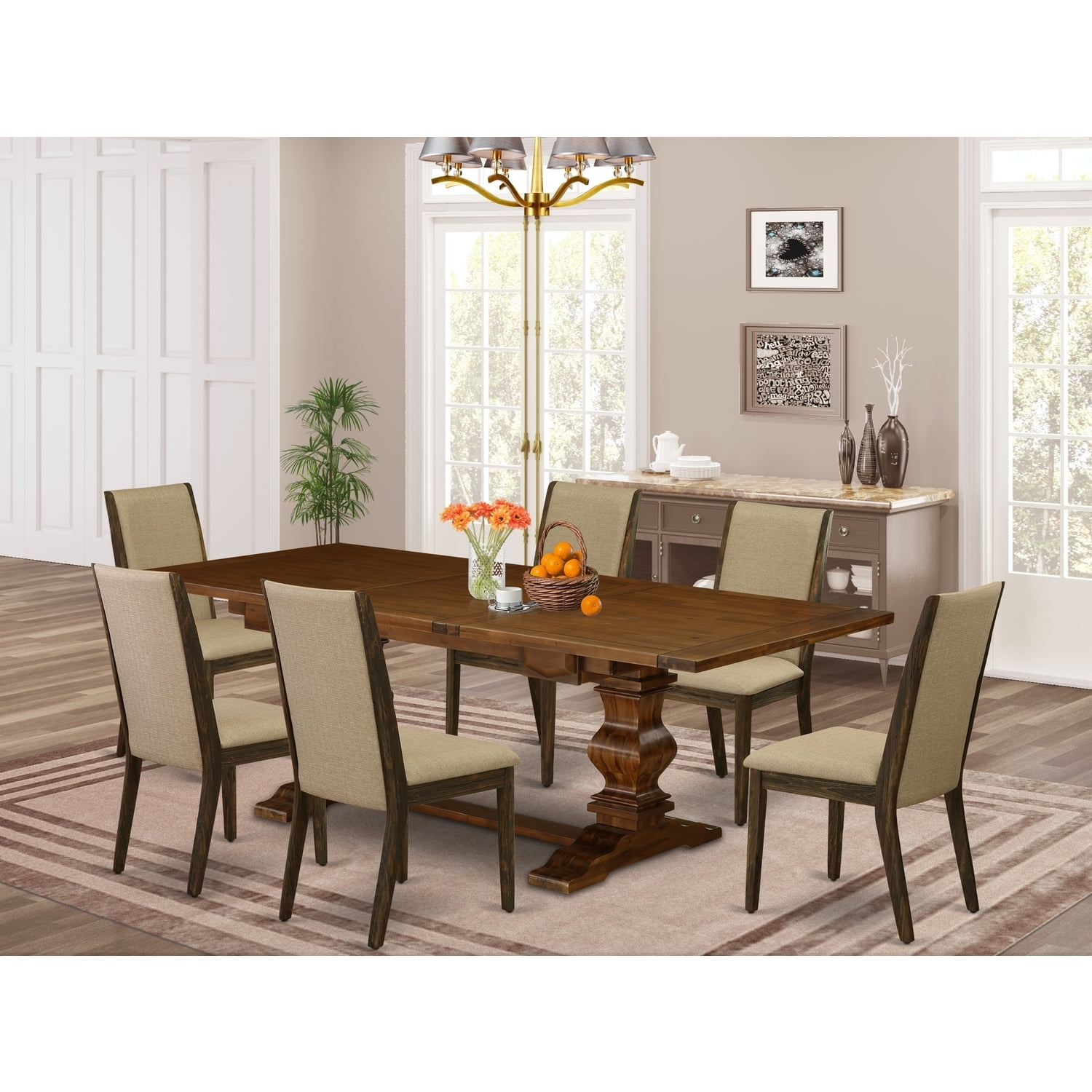 French Country Dinette Set - 7 Piece Dining Set with Chairs - Linen ...