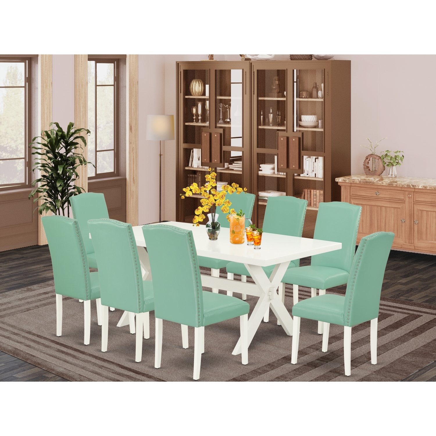 Rectangular Dining Table Set with 8 Parsons Chairs - Solid Wood Dinette ...
