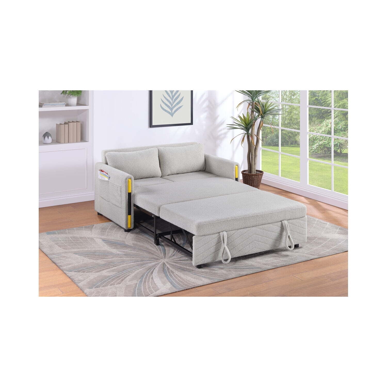 Maykoosh French Flair Beige Velvet Sleeper Loveseat - Side Pockets ...