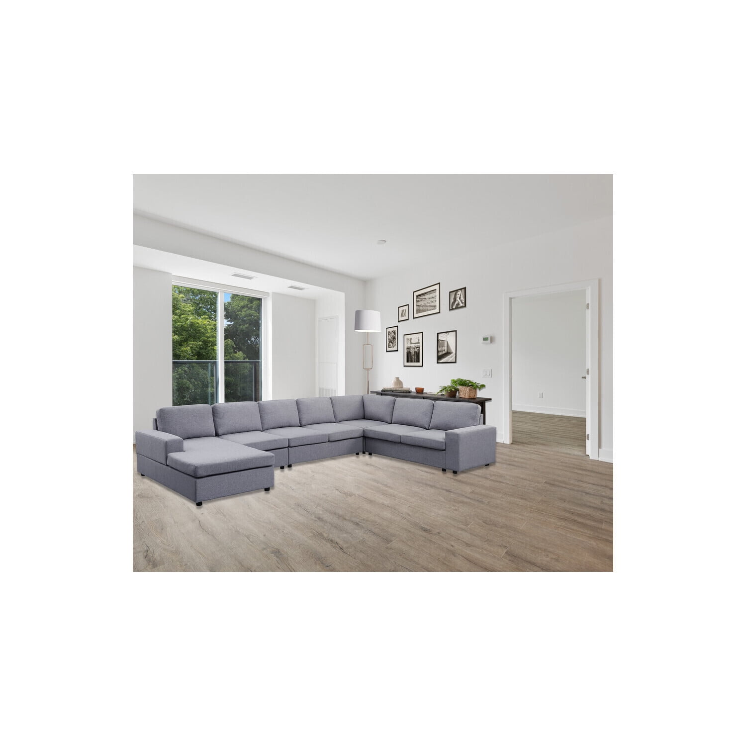 Maykoosh Global Glam Light Gray Linen 7-Seat Modular Sectional Sofa ...