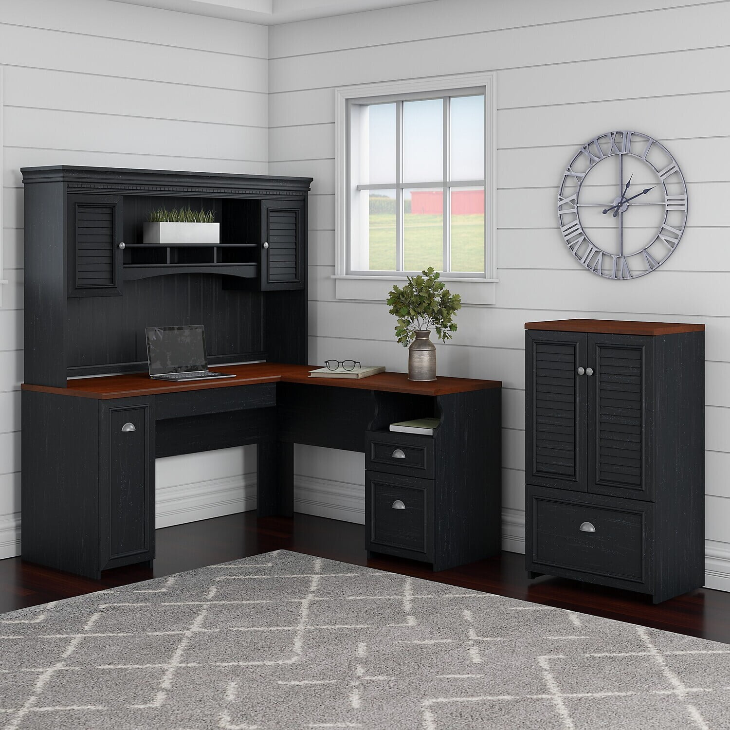 Maykoosh Global Greatness 60W L Shaped Desk With Hutch And Storage ...