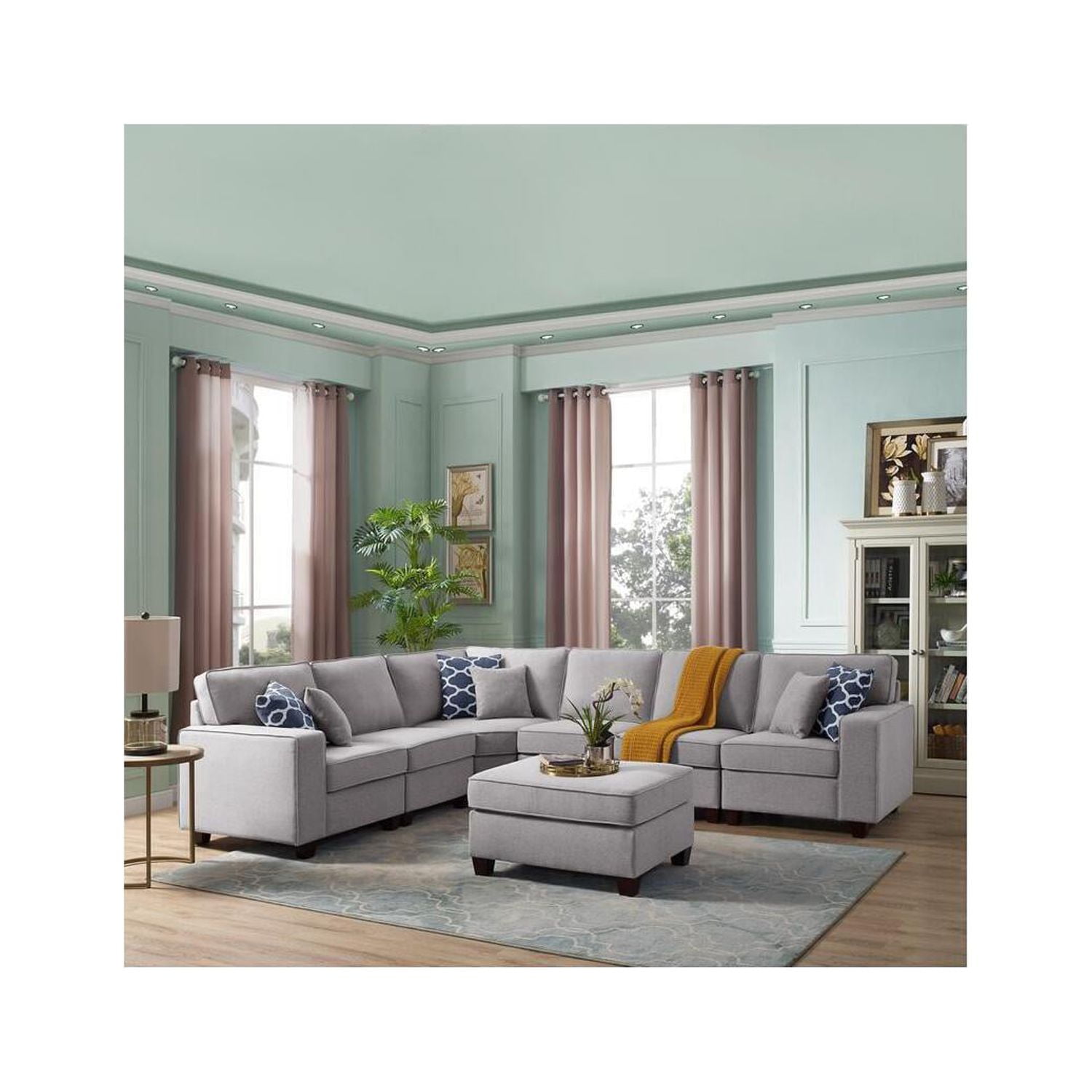 Maykoosh Gothic Glamour Light Gray Linen 7Pc Modular L-Shape Sectional ...