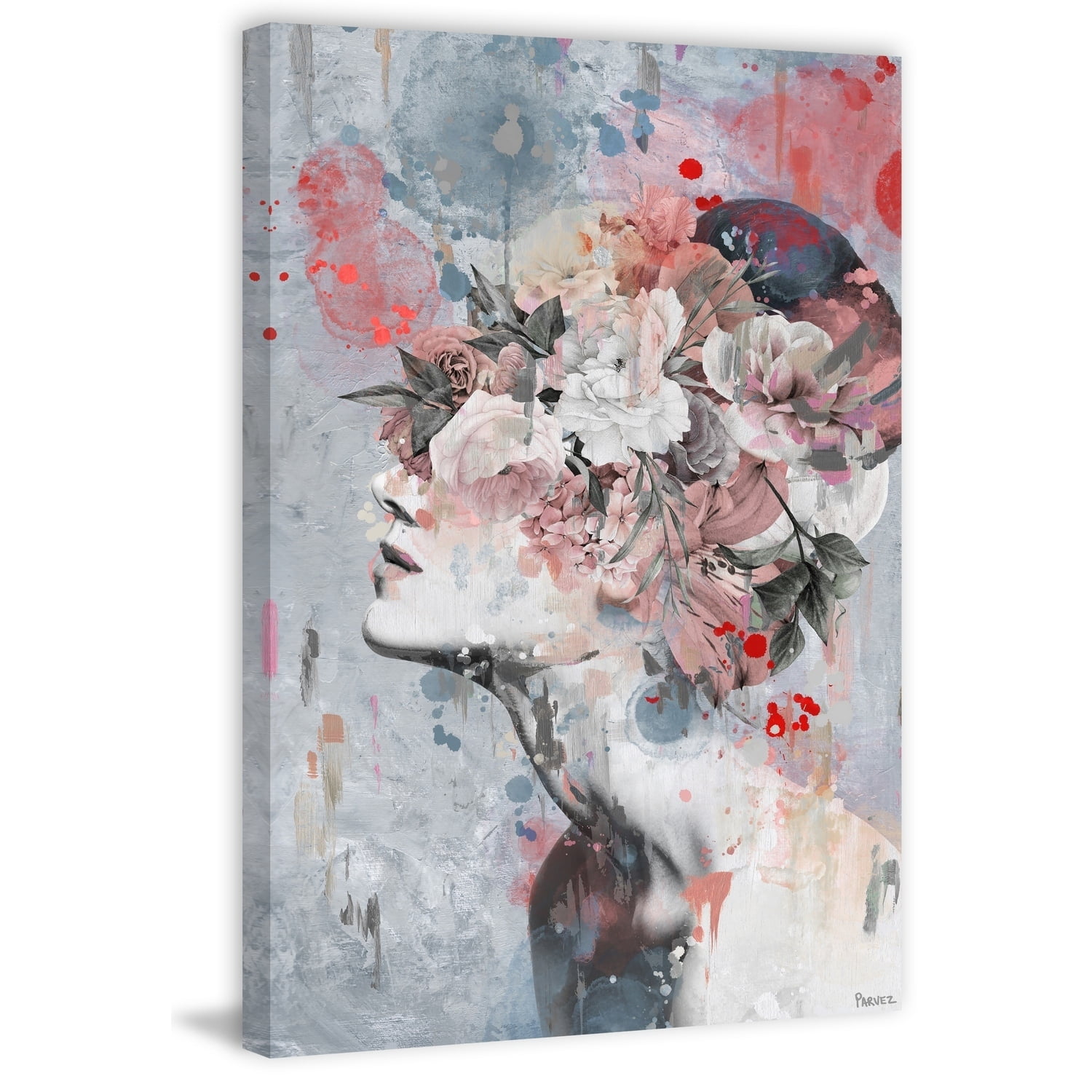 Pink Flower Canvas Print - Gothic Damsel Wall Art - Floral Painting on ...