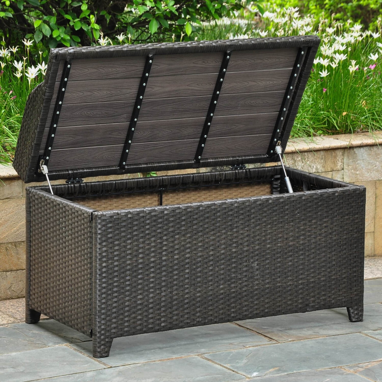 Storage Bench Outdoor Patio - Resin Wicker Aluminum Bench - Deck Box ...