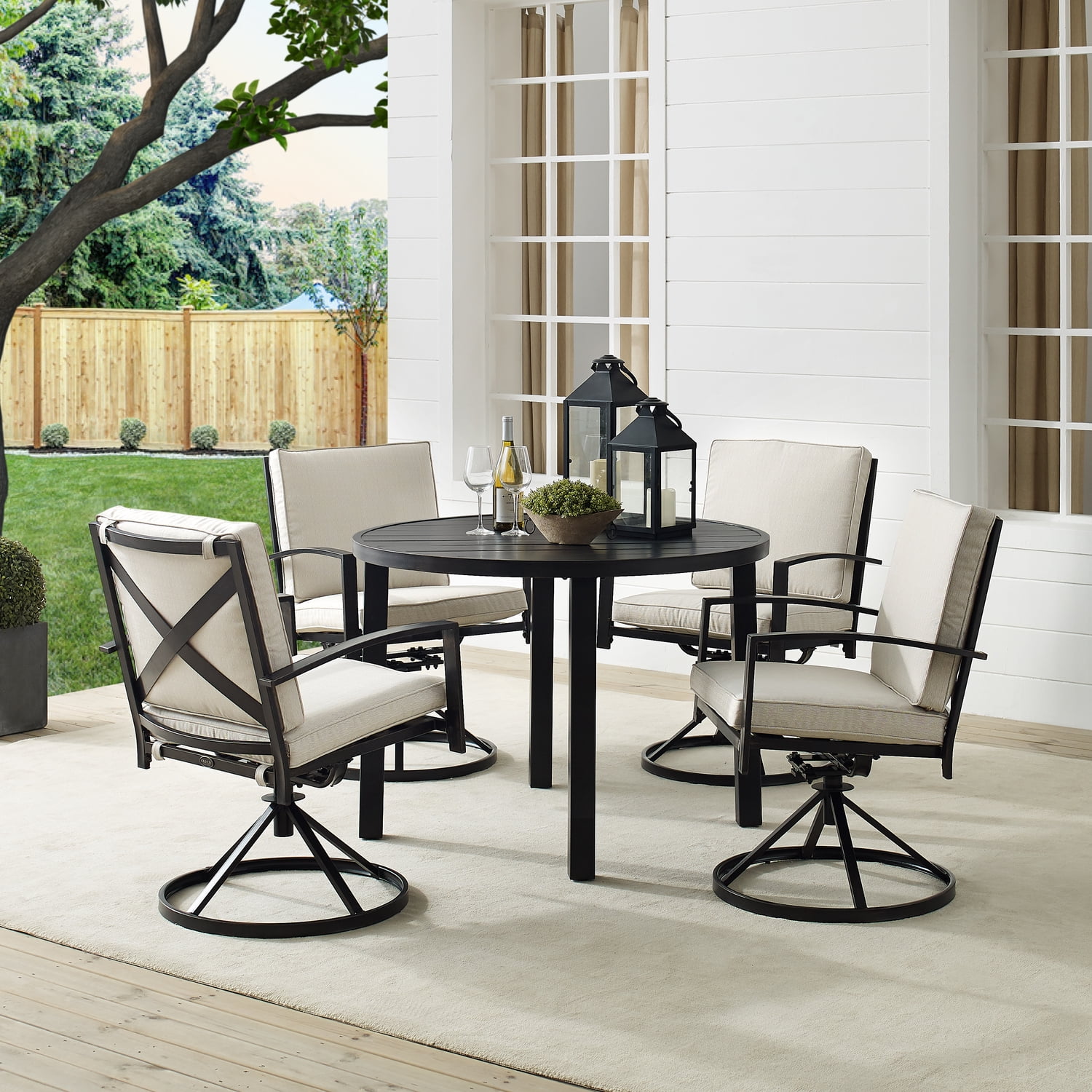 Outdoor Dining Set Metal 5 Piece Round Patio Table & Swivel Chairs ...