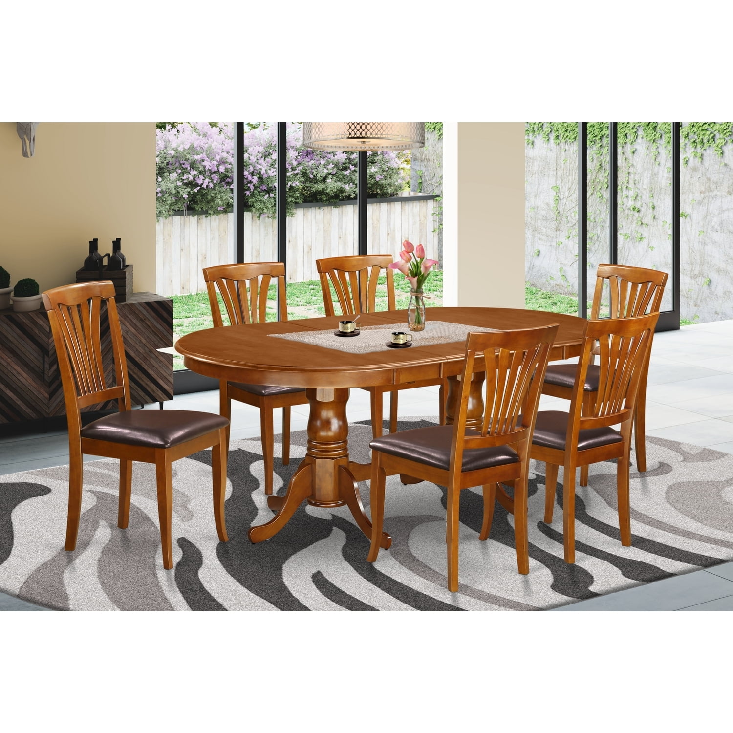 7 Piece Dining Set - Oval Table with Butterfly Leaf & 6 Kitchen Chairs ...