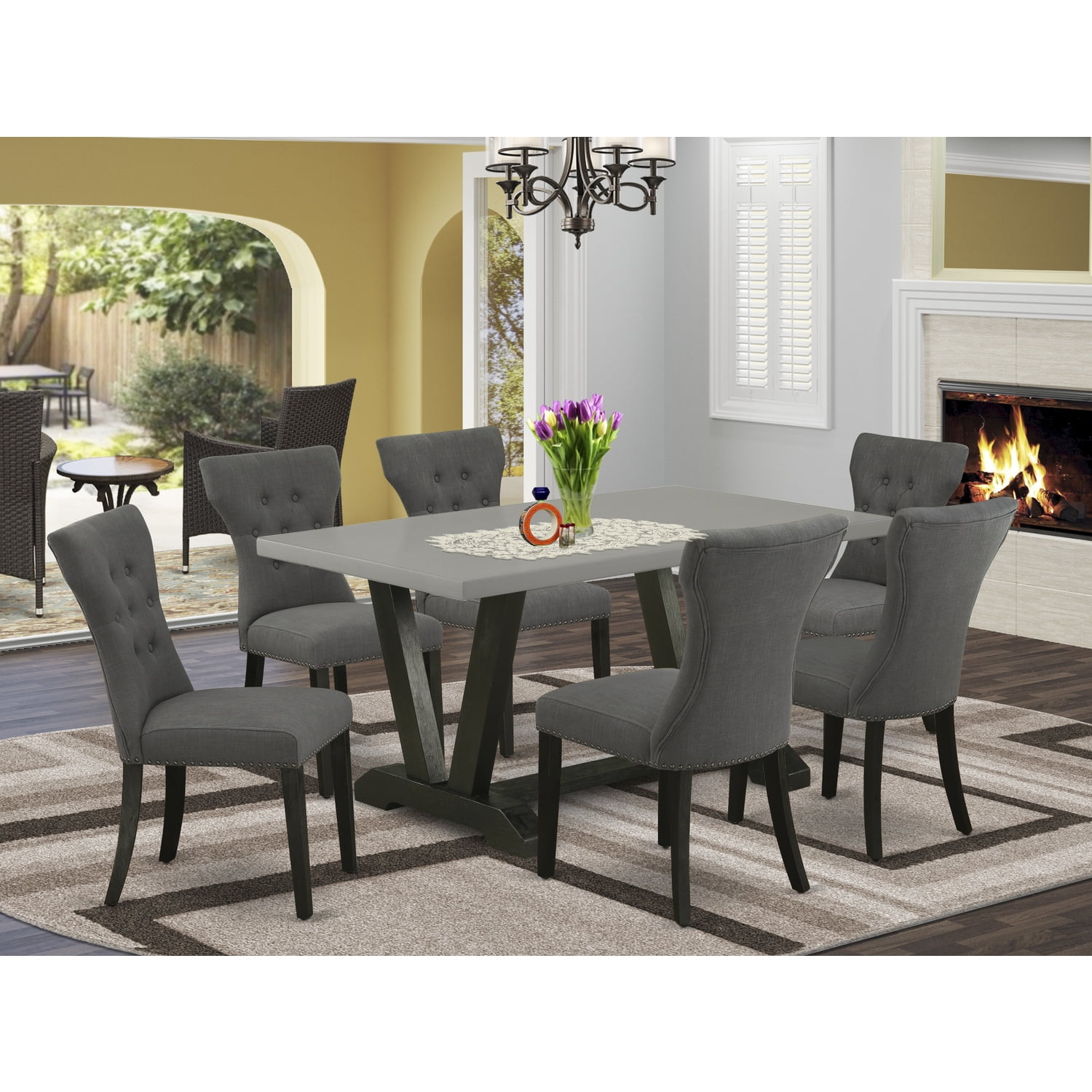 Medieval Dining Set - 7 Piece TableChair Set - Solid Wood Parsons ...