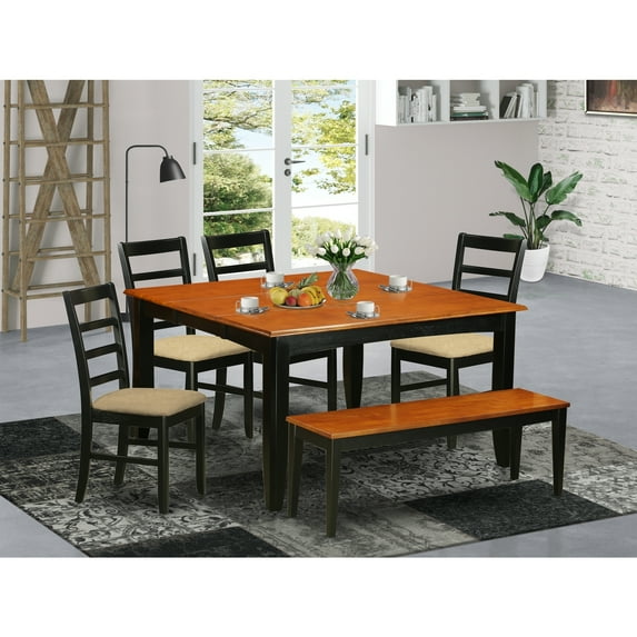 Mediterranean Dinette Set - Kitchen Table with 4 Chairs & Bench - Solid ...