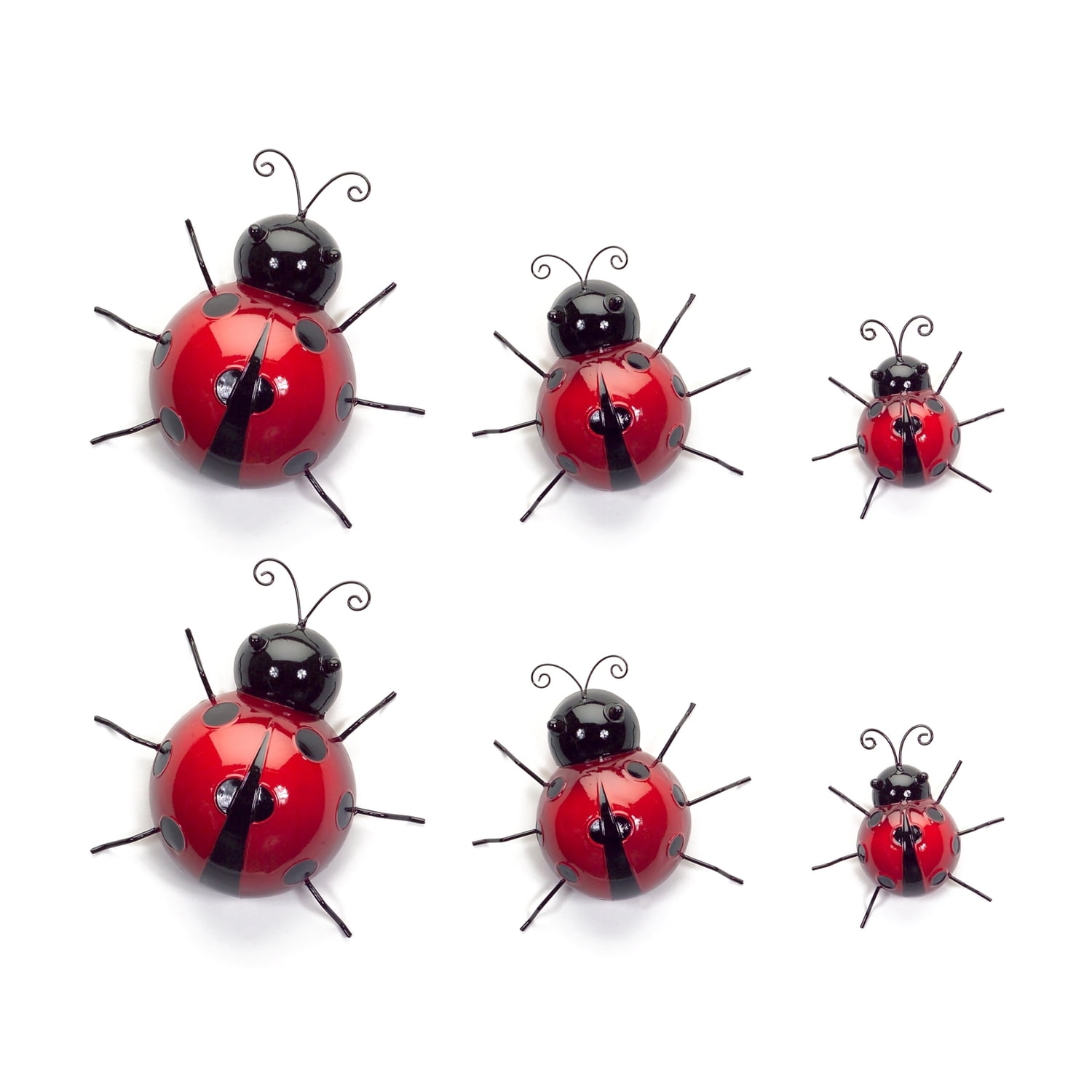 Metal Ladybug Garden Decor - Set of 6 - Outdoor Wall Art - Shiny ...