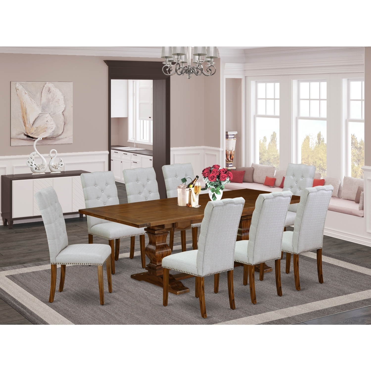 Maykoosh Modern Marvel 9-Piece Dining Table Set With Chair S Legs And ...