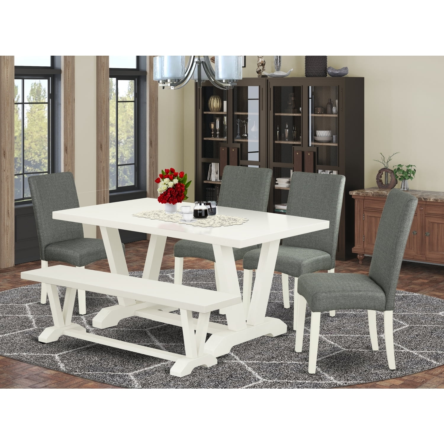 Maykoosh Modern Minimalism 6-Pc Kitchen Dinette Set-Gray Smoke Linen ...