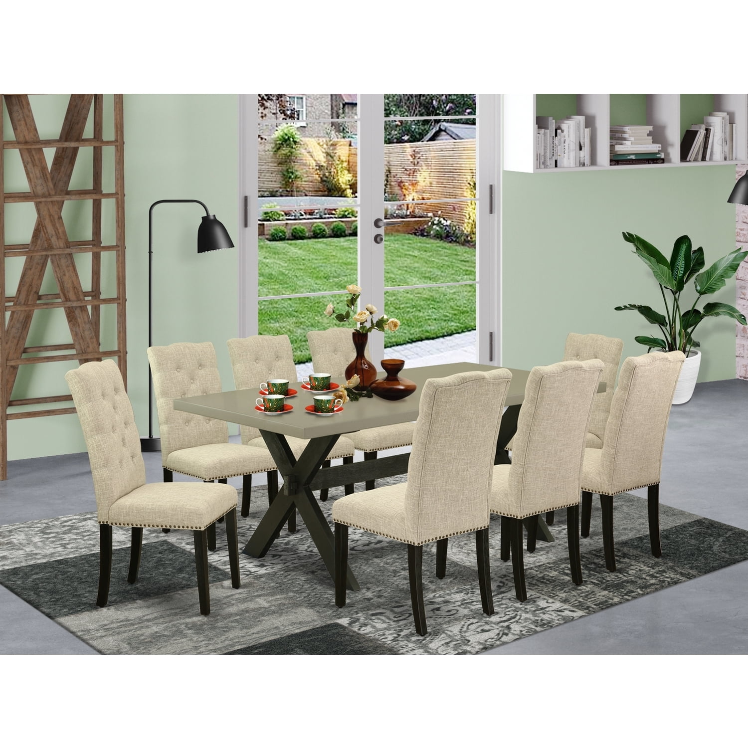 Modern 9-Piece Dining Set - Rectangular Table8 Chairs - Solid Wood ...