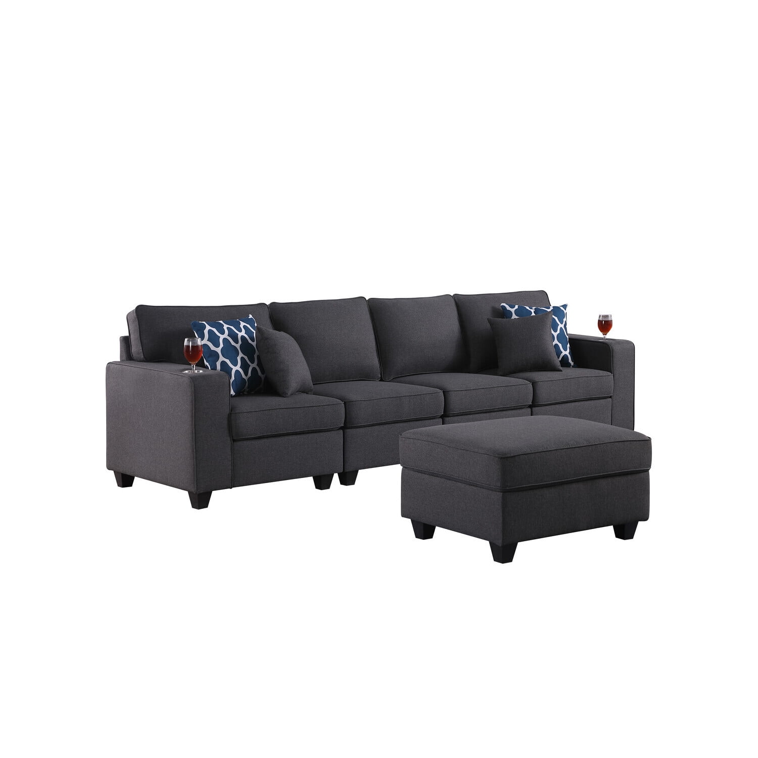 Maykoosh Modern Minimalism Linen Modular 4-Seater Sofa with Ottoman ...