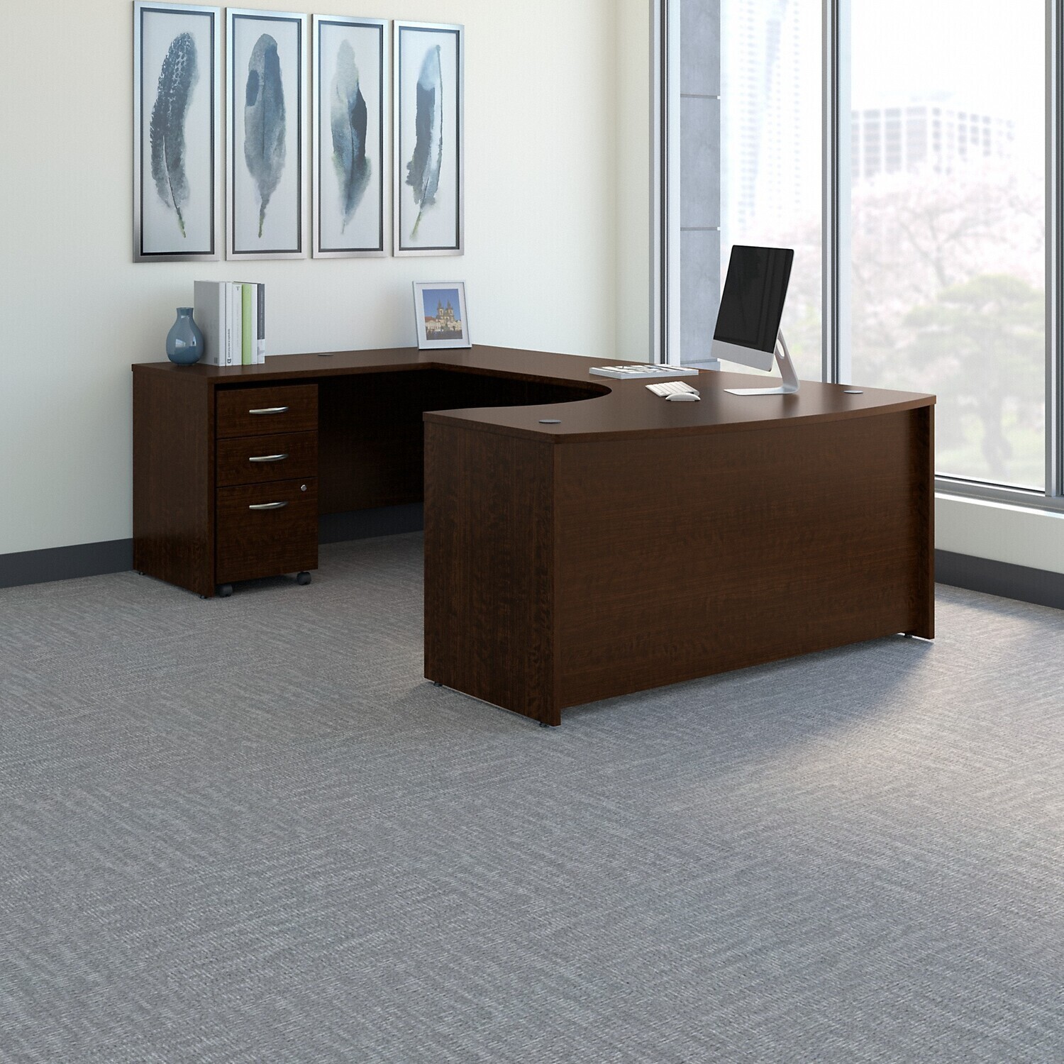 Maykoosh Modern Muse Business 60W Left Handed Bow Front U Shaped Desk ...