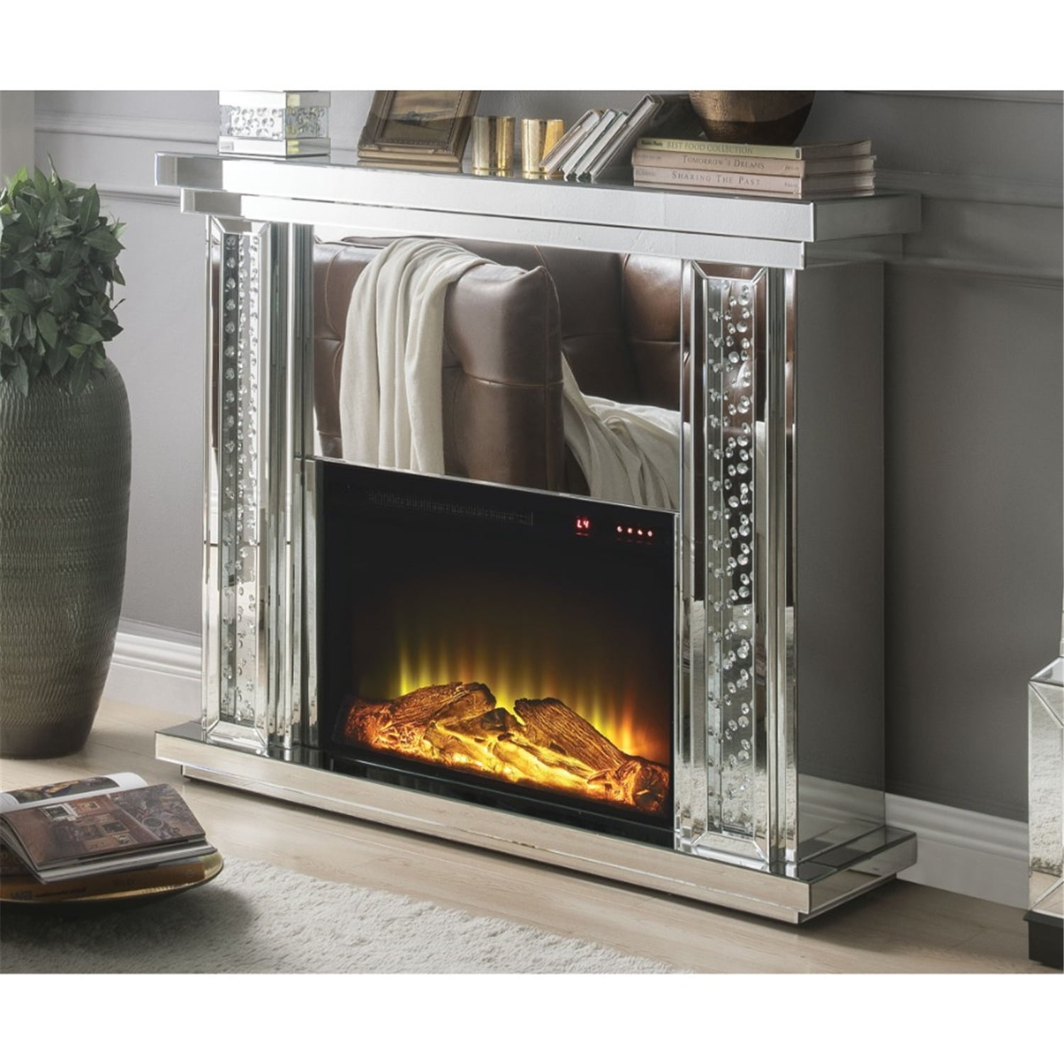 Maykoosh Mountain Lodge Mirrored Electric Fireplace With Faux Crystal ...