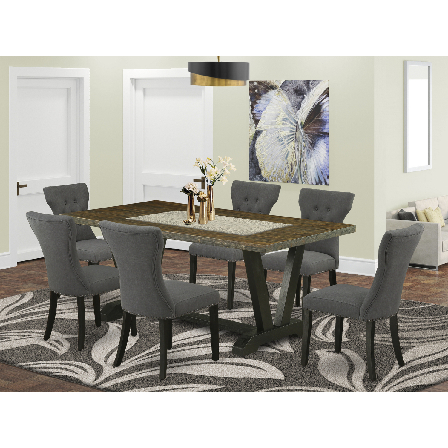 7-Piece Dining Set - Rectangular Table6 Parsons Chairs - Solid Wood ...