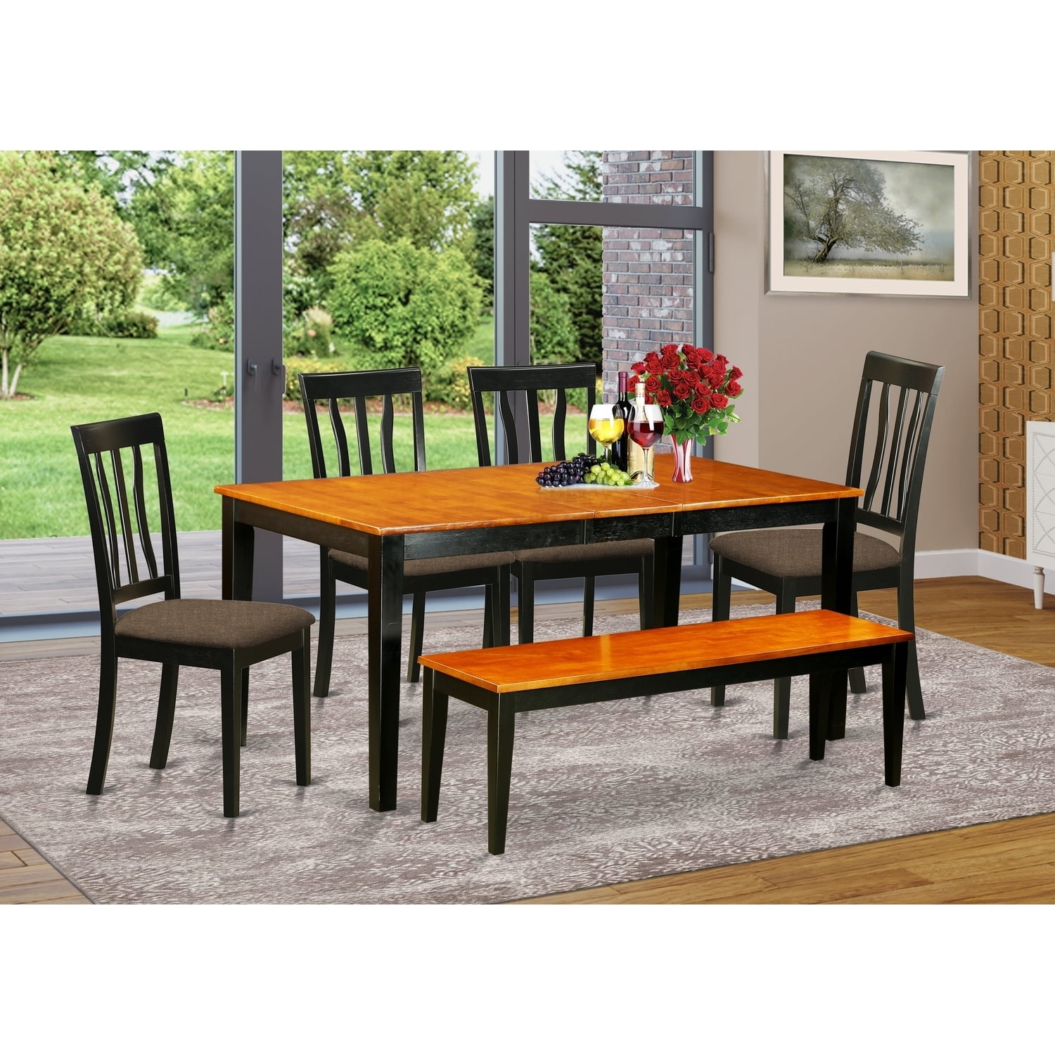 Nordic Dining Set - 6 Piece Kitchen Table & Chair Set - Black Cherry ...